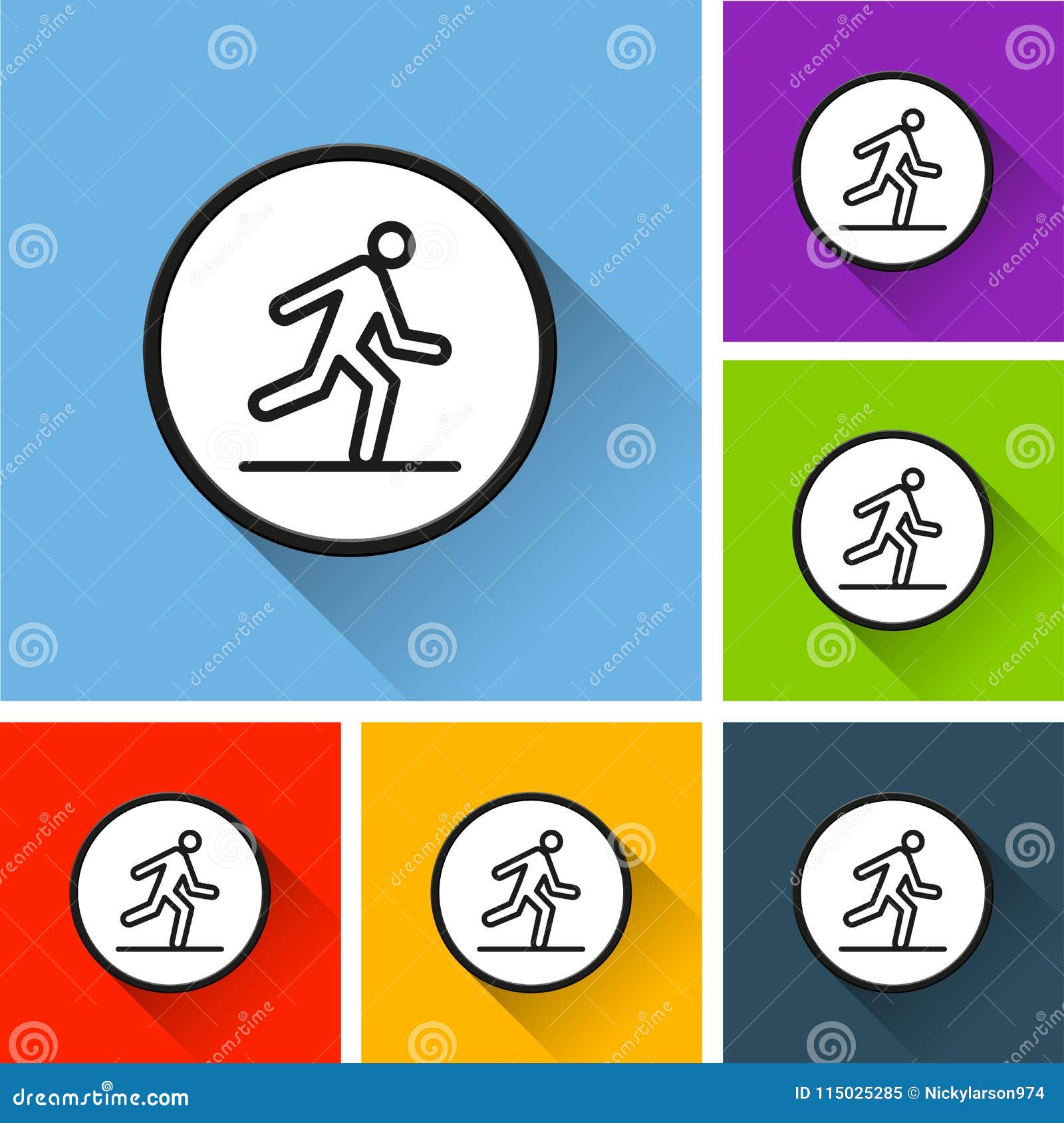 Runner Icons with Long Shadow Stock Vector - Illustration of color ...