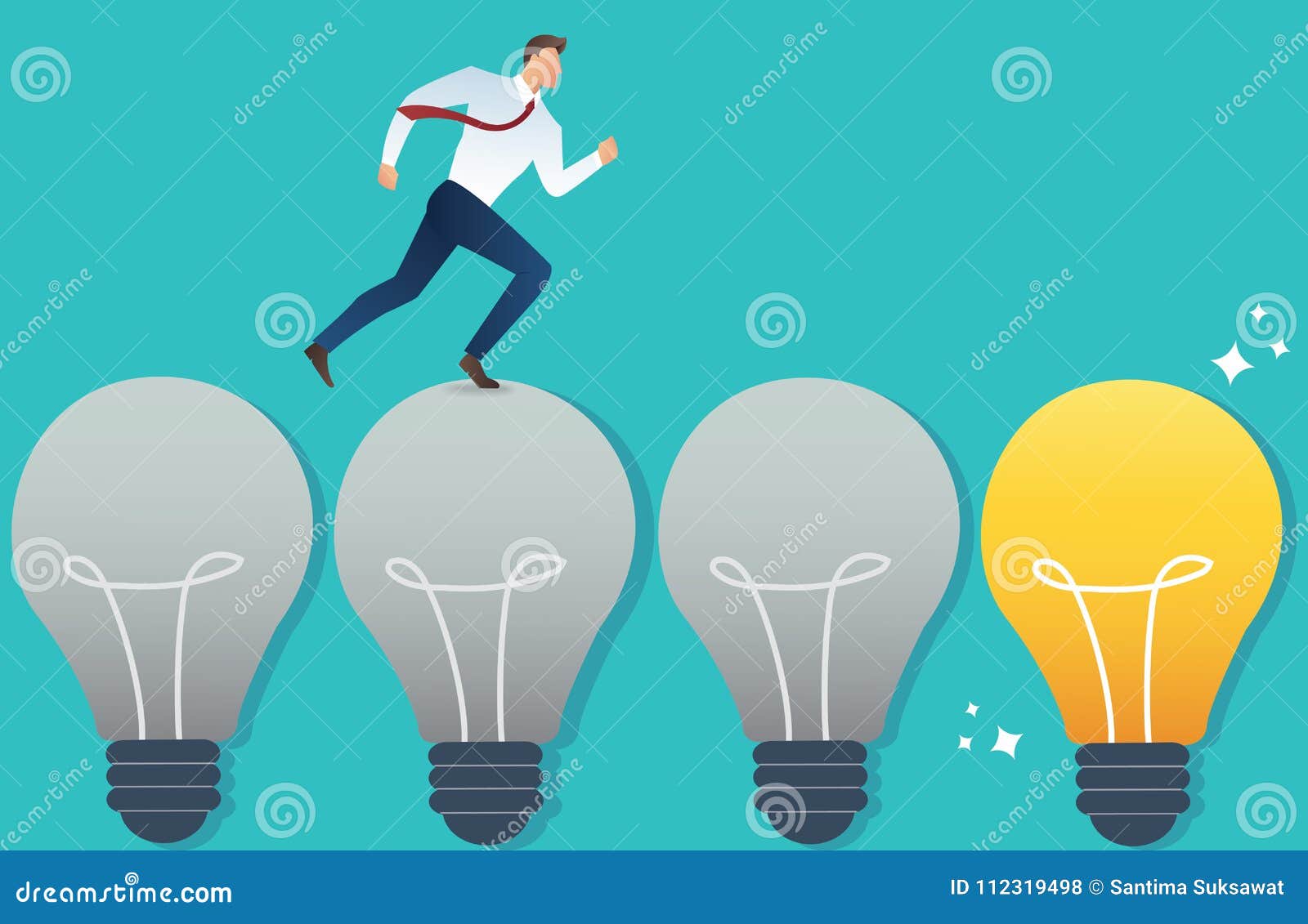 Illustration of Running Businessman on Light Bulb Idea Concept Stock ...