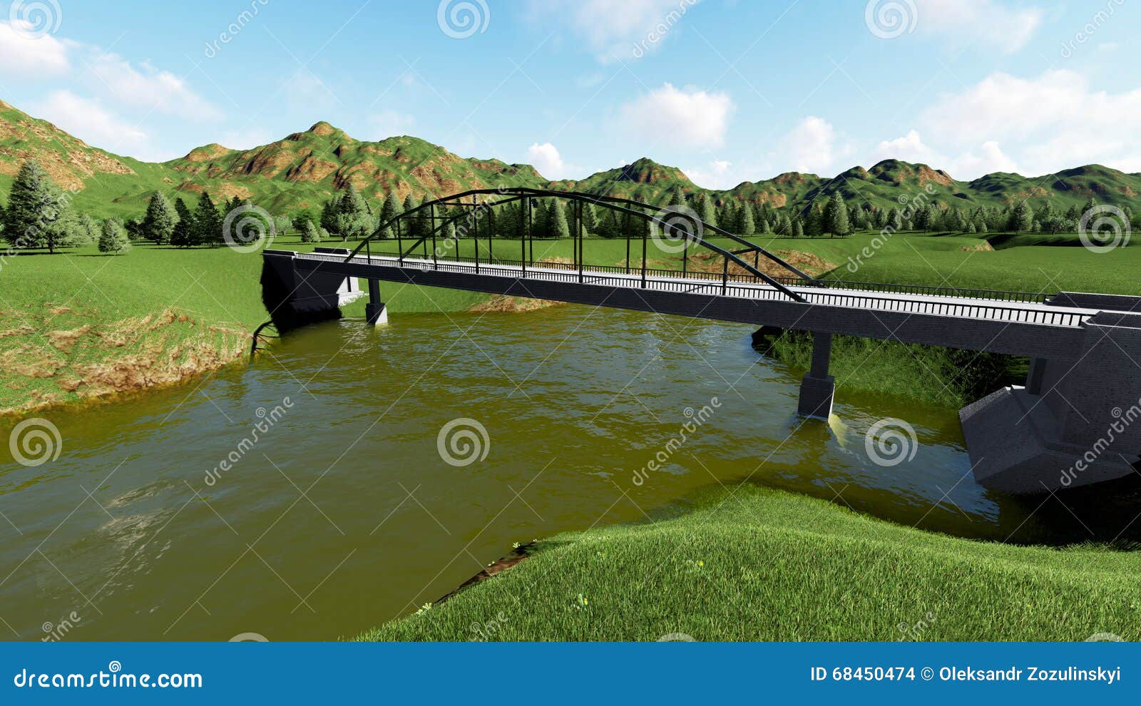 Illustration of Rural Landscape with Bridge Stock Photo - Image of ...