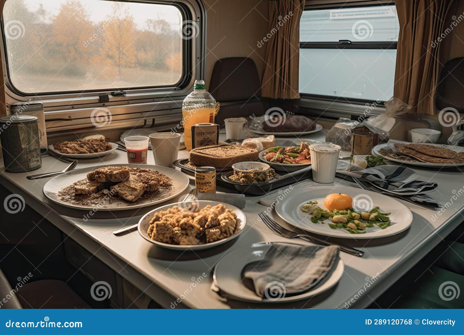 Illustration of a Rustic Fall Meal Inside a Camper Van or Rv Stock ...
