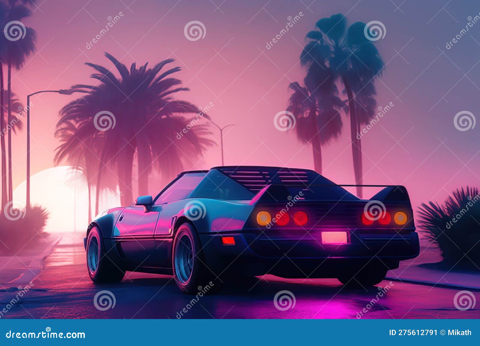 Illustration of an 80s Synthwave Neon Cyberpunk Supercar Stock Image ...