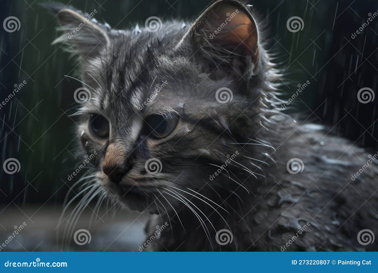 Sad Poor Kitten in the Rain, Abstract Background, Animals, Pets Stock ...