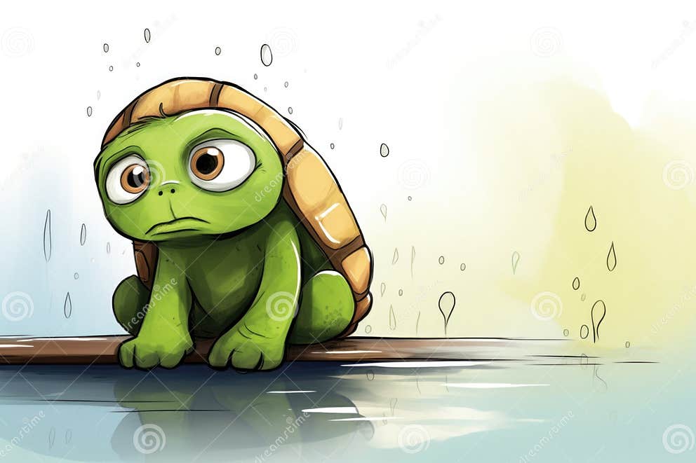 Illustration of Sad Turtle in the Rain Stock Illustration ...