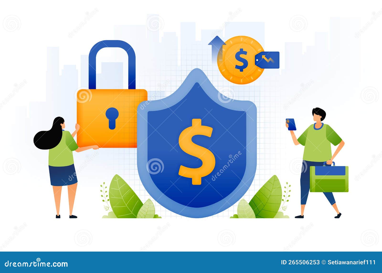 Illustration of Safe and Protected Financial System. People Develop ...