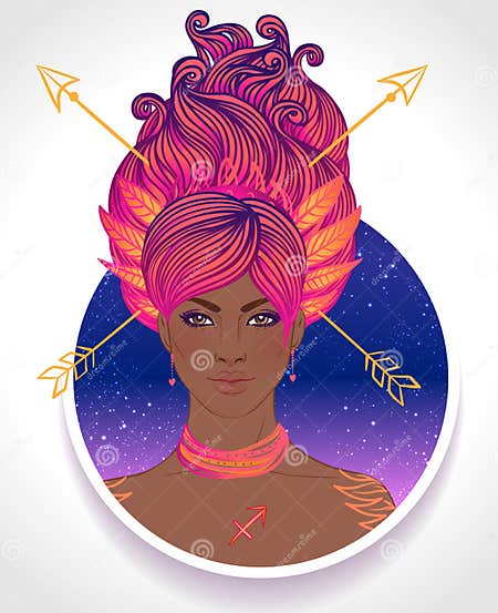 Illustration Of Sagittarius Astrological Sign As A Beautiful African