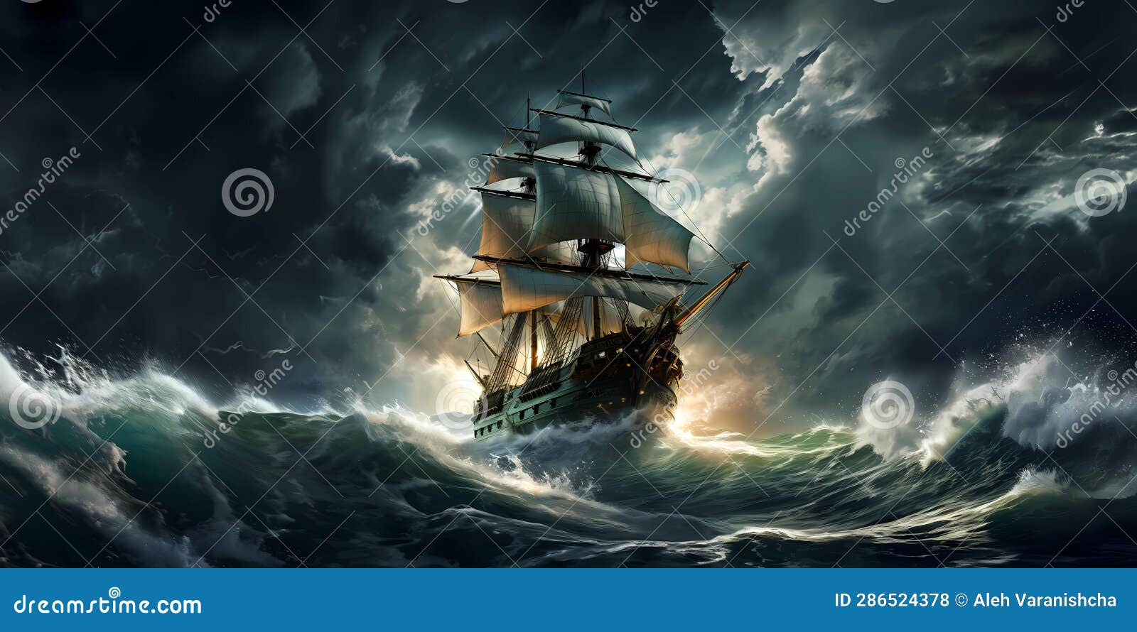 Illustration of a Sailing Ship in a Storm Stock Photo - Image of frigate, danger: 286524378
