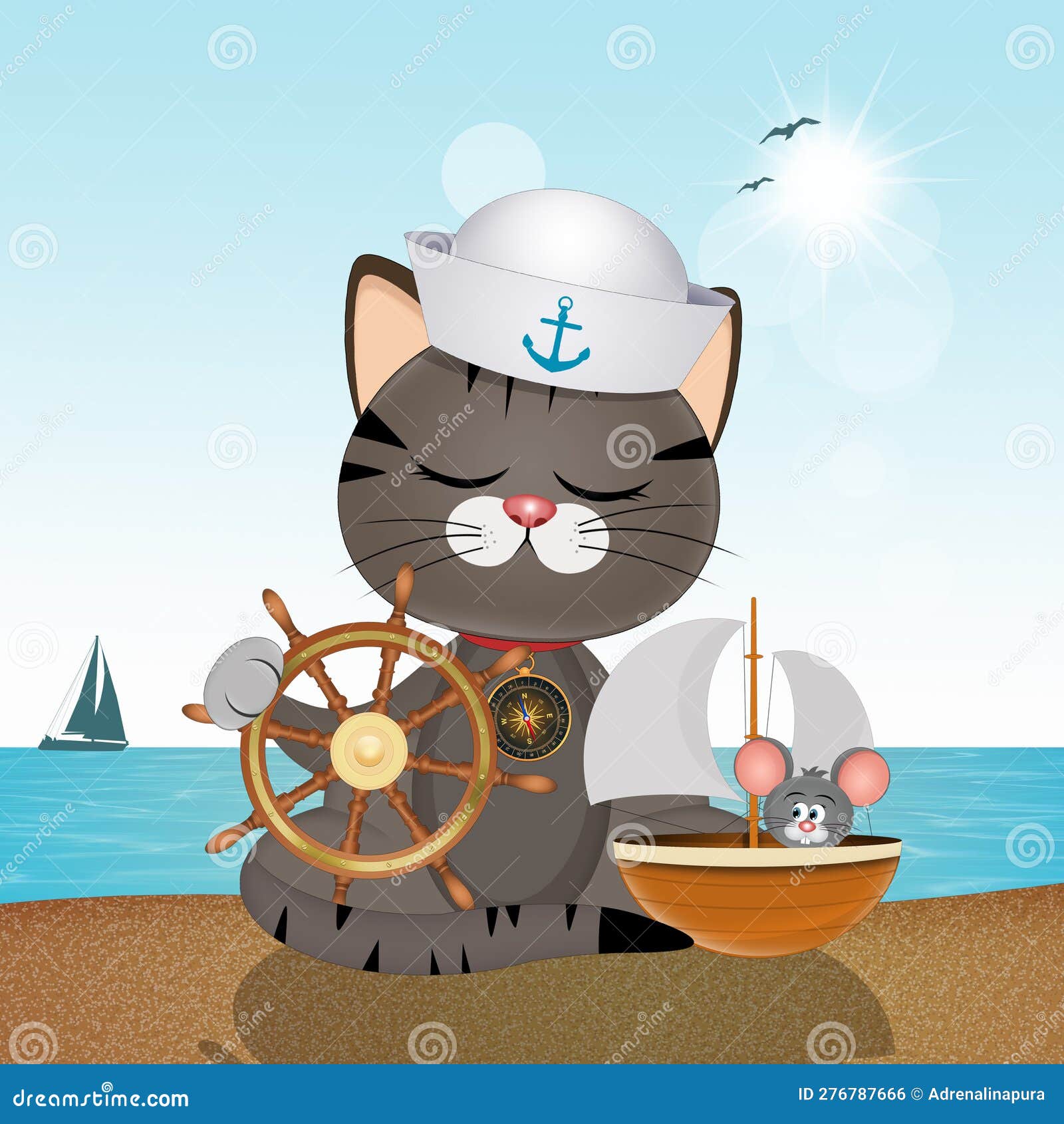 Illustration of the Sailor Cat Stock Illustration - Illustration of ...