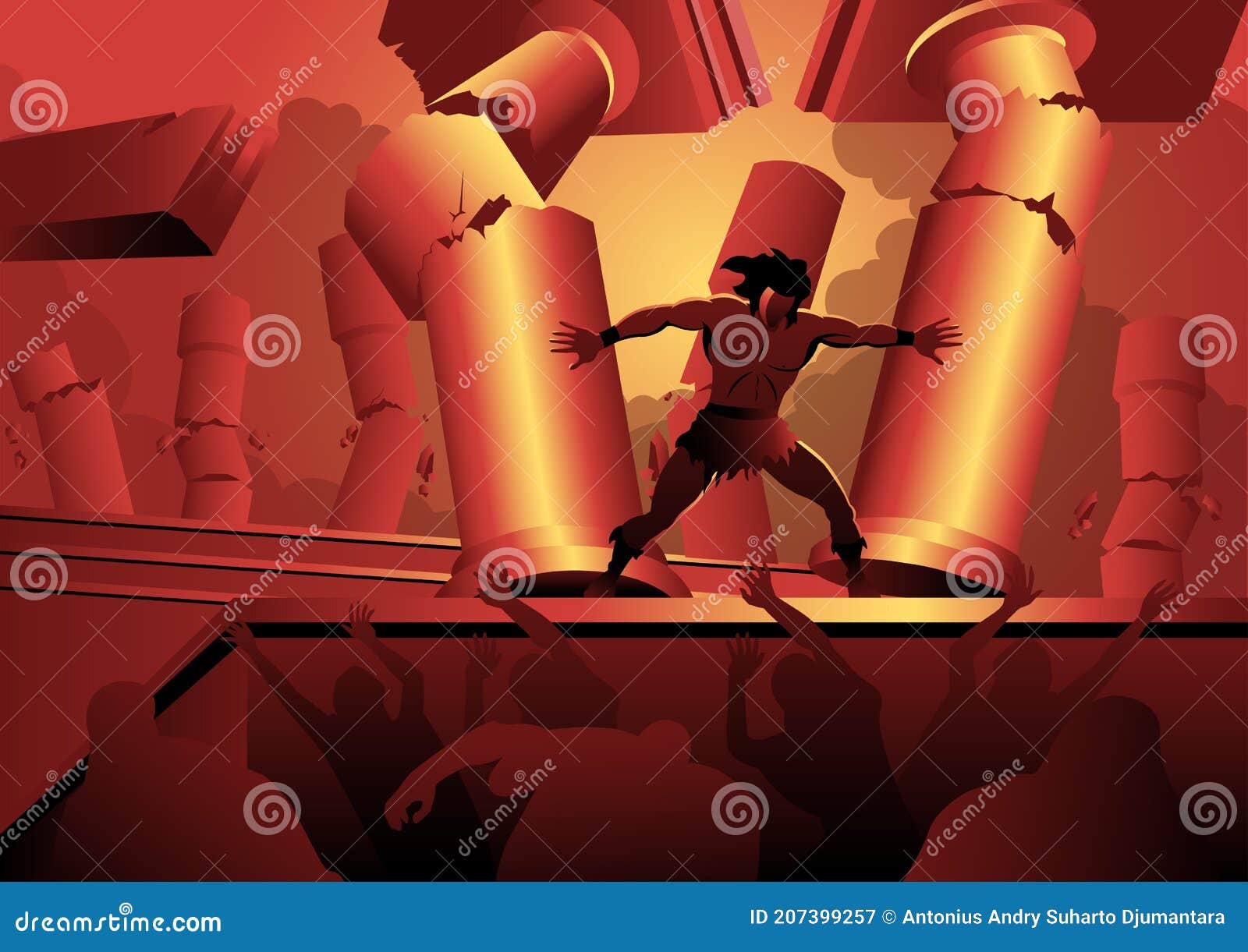 Samson push the pillars stock vector. Illustration of pillars - 207399257