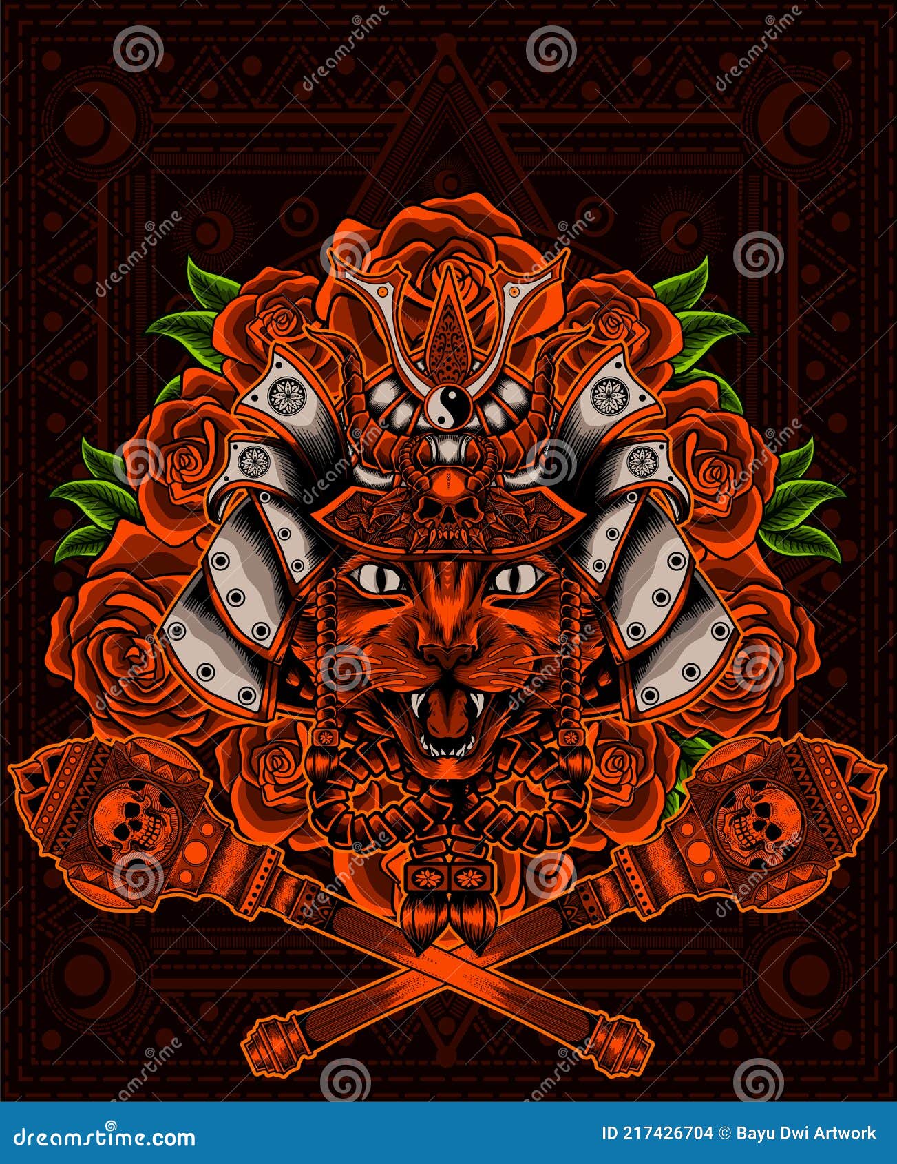 An Illustration Of A Samurai In Armor Holding Up A Banner ...