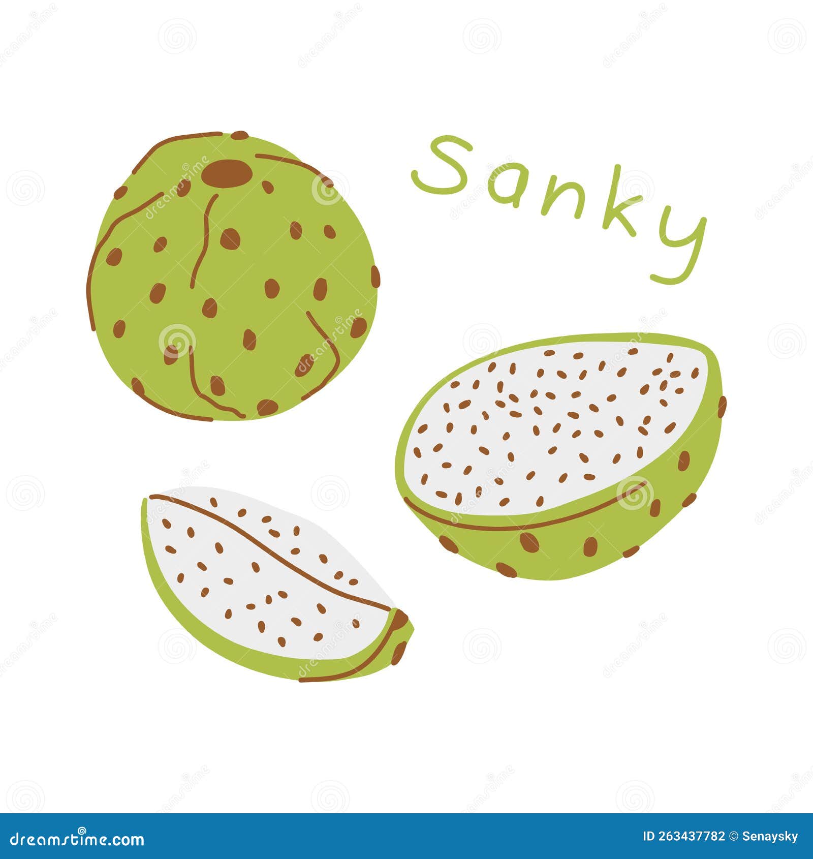 Illustration of Sanky Whole Fruit, Half Fruit and Segments in Flat ...