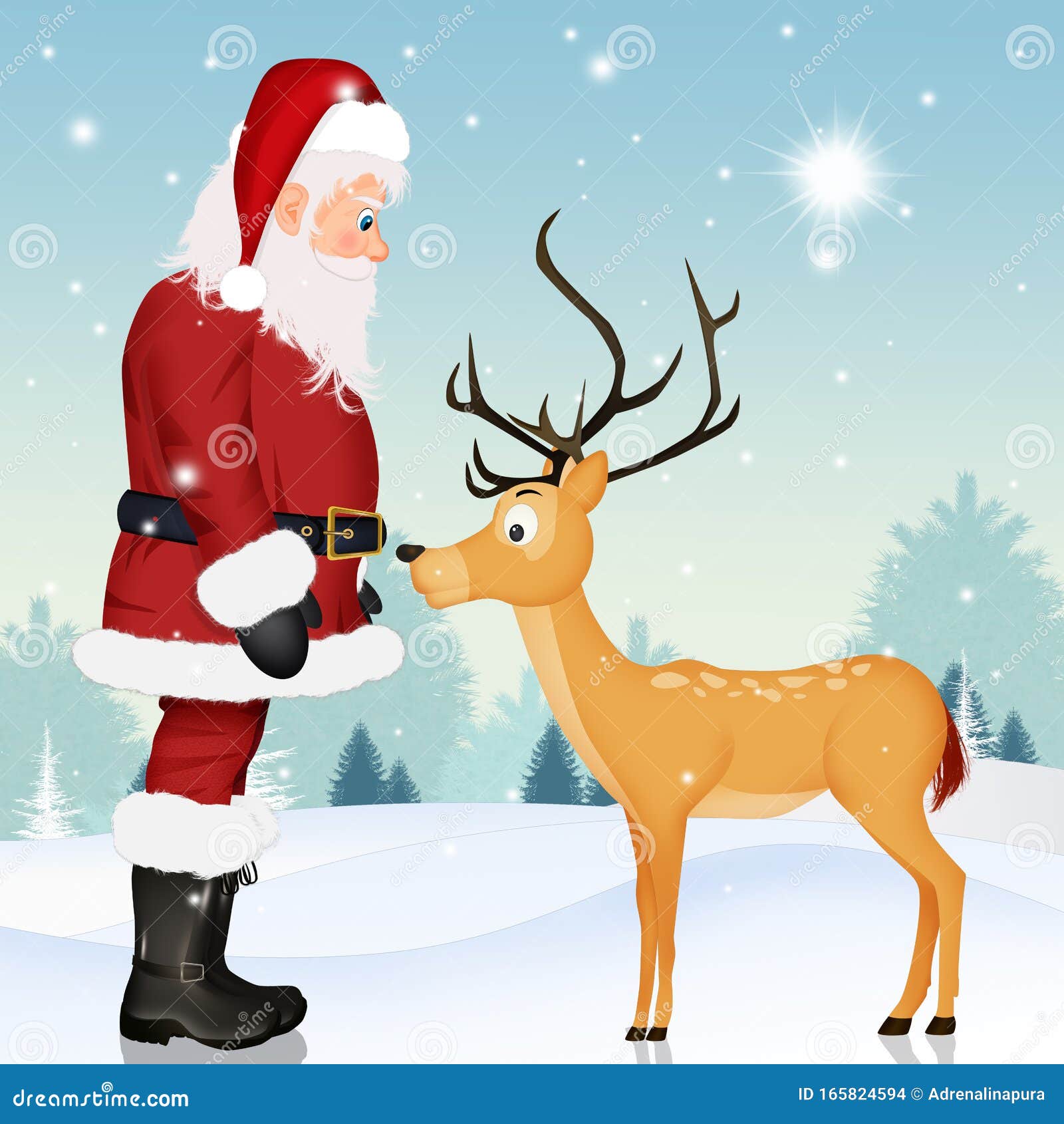 Santa Clasu and reindeer stock illustration. Illustration of snow ...