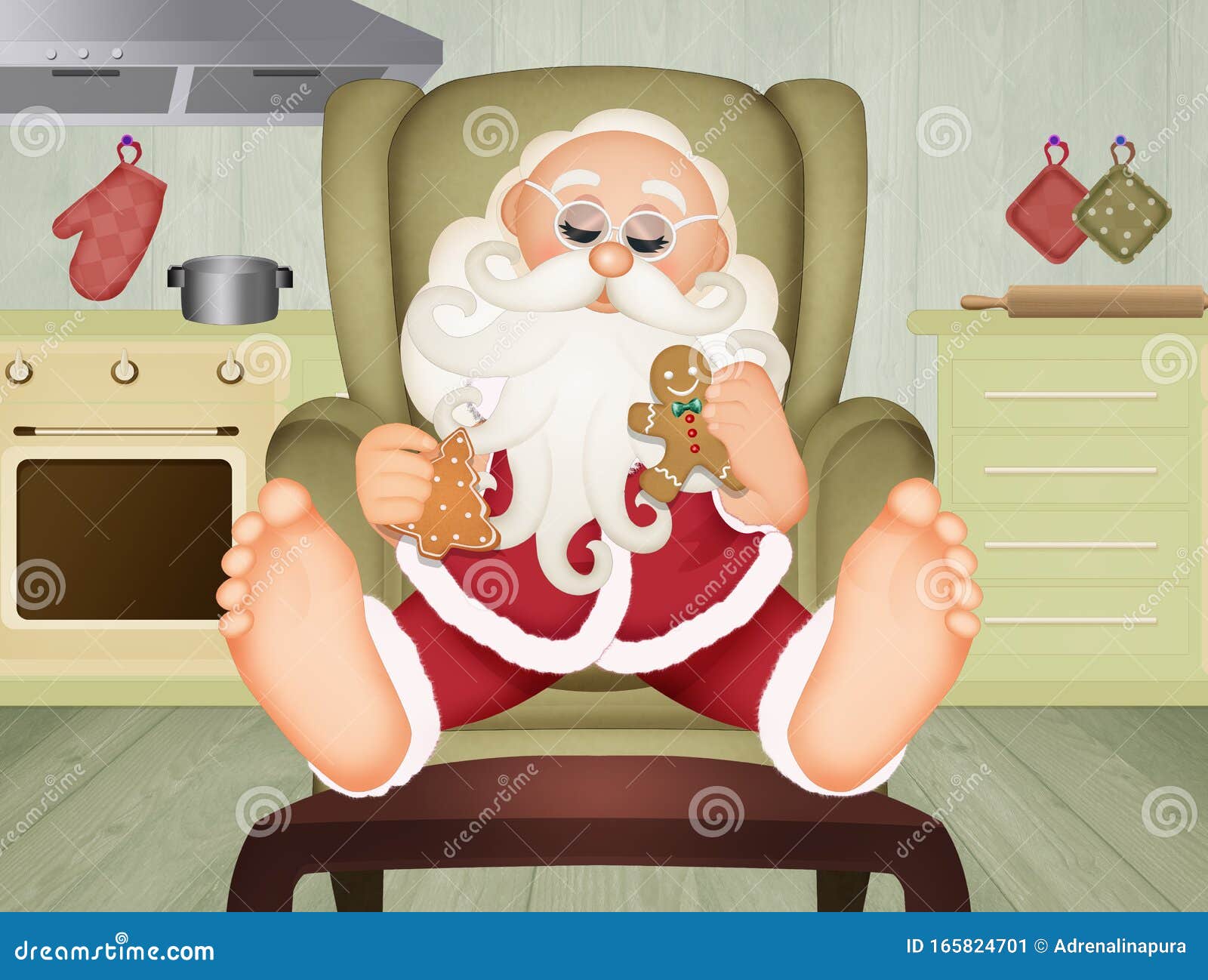 Santa Claus Eats the Cookies Stock Illustration - Illustration of ...