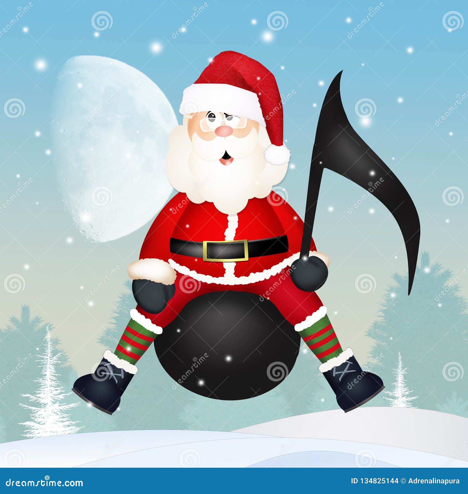 Santa Claus on Musical Note Stock Illustration - Illustration of notes ...