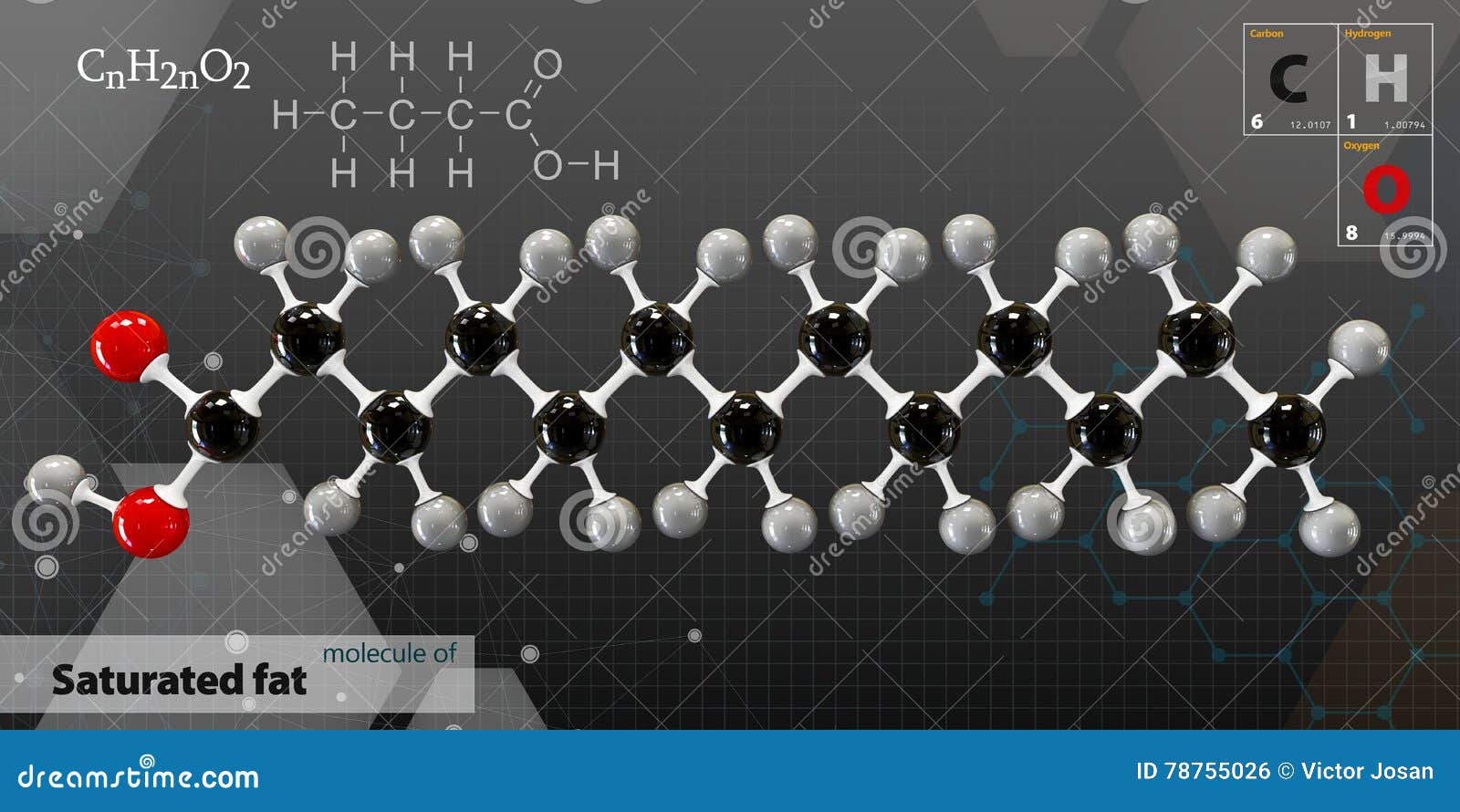 Illustration of Saturated Fat Molecule Isolated Gray Background Stock ...