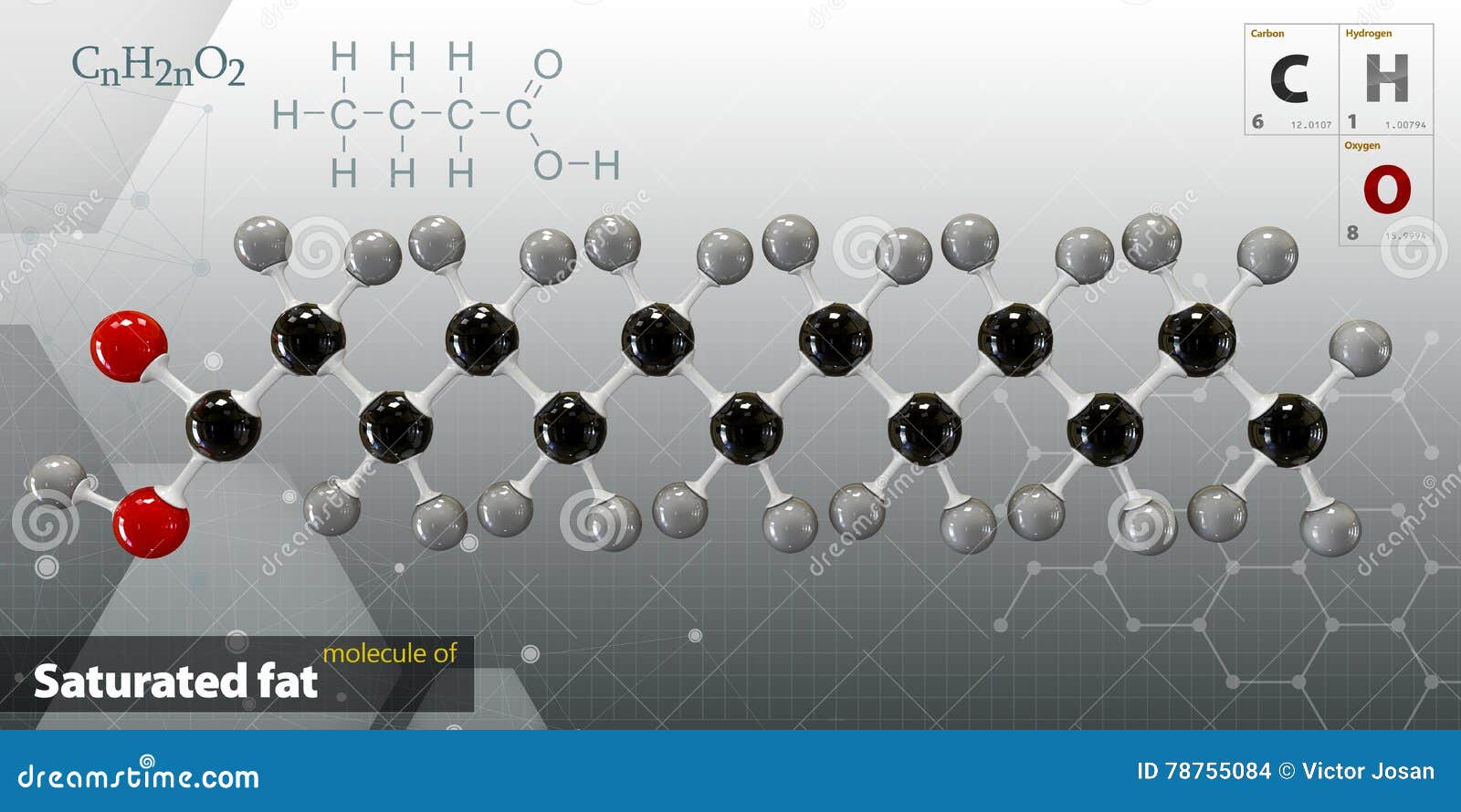 Illustration of Saturated Fat Molecule Isolated Gray Background Stock ...