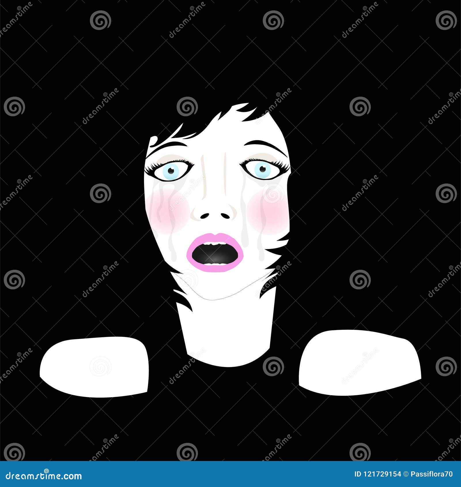 Scared Crying Little Girl In Pajamas. Cute Cartoon Character For Emoji ...