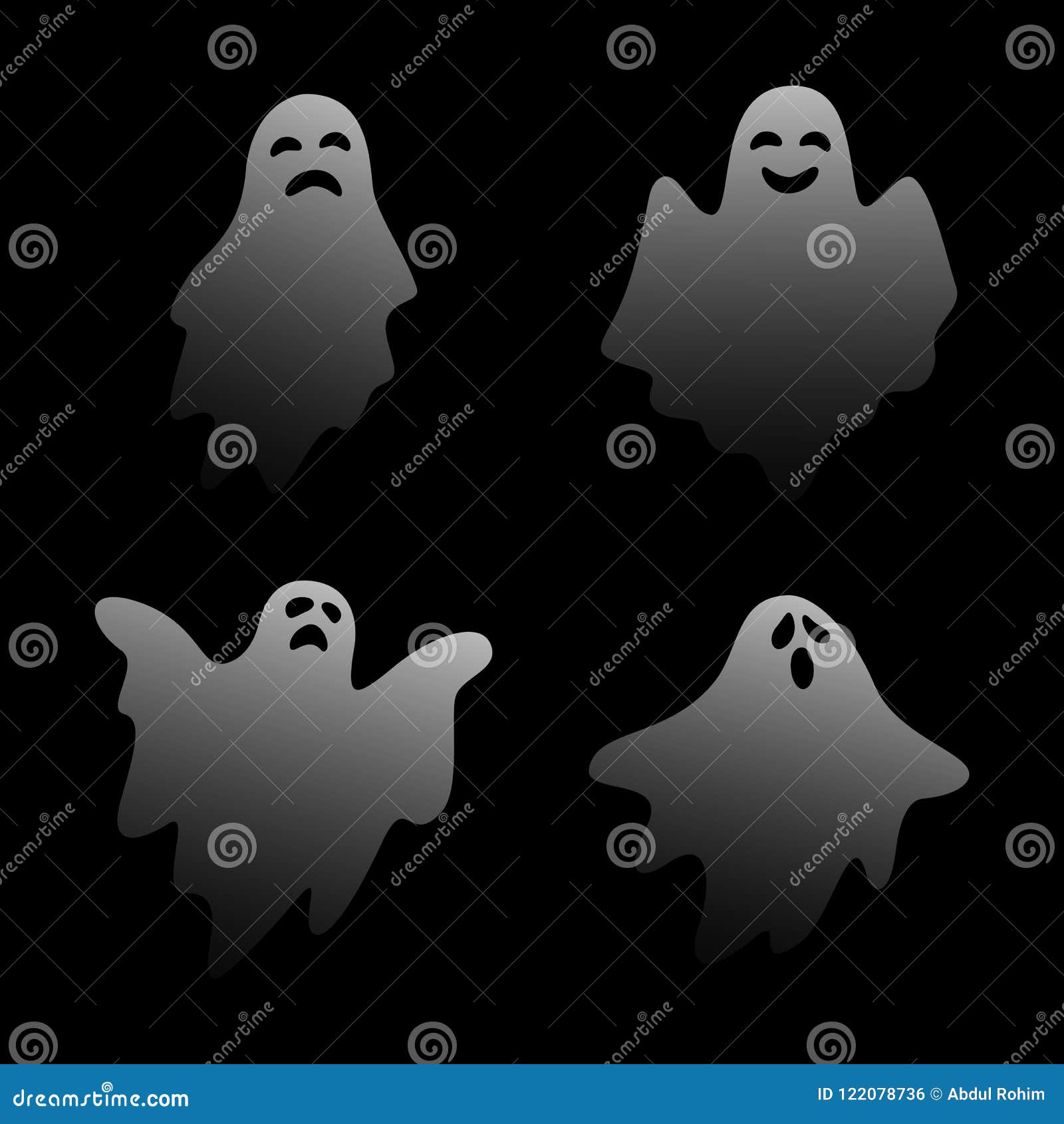 Scary Ghost Characters Set with Different Face Expressions Stock Vector ...