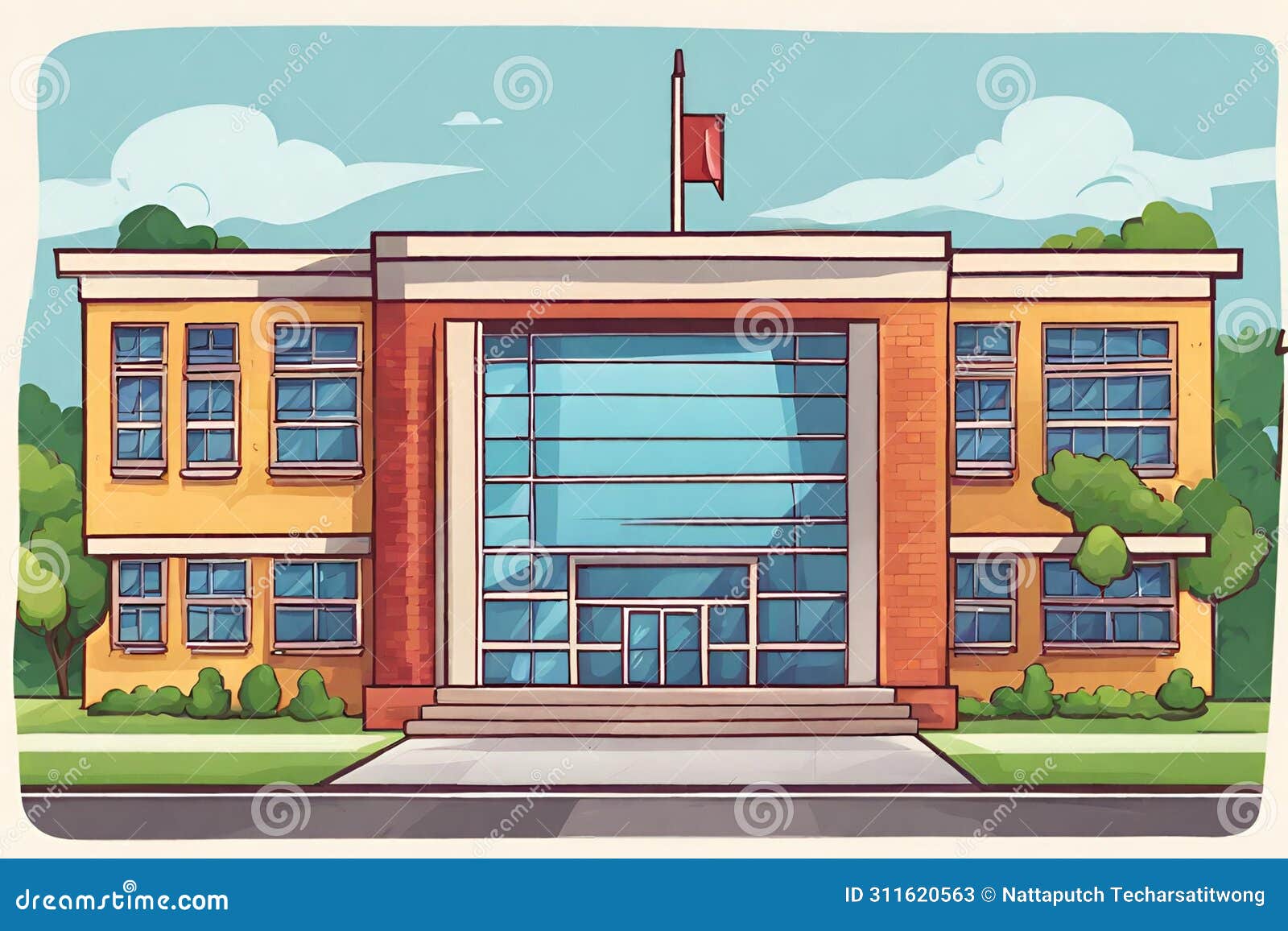 Illustration of School Building Cartoon Stock Image - Image of ...