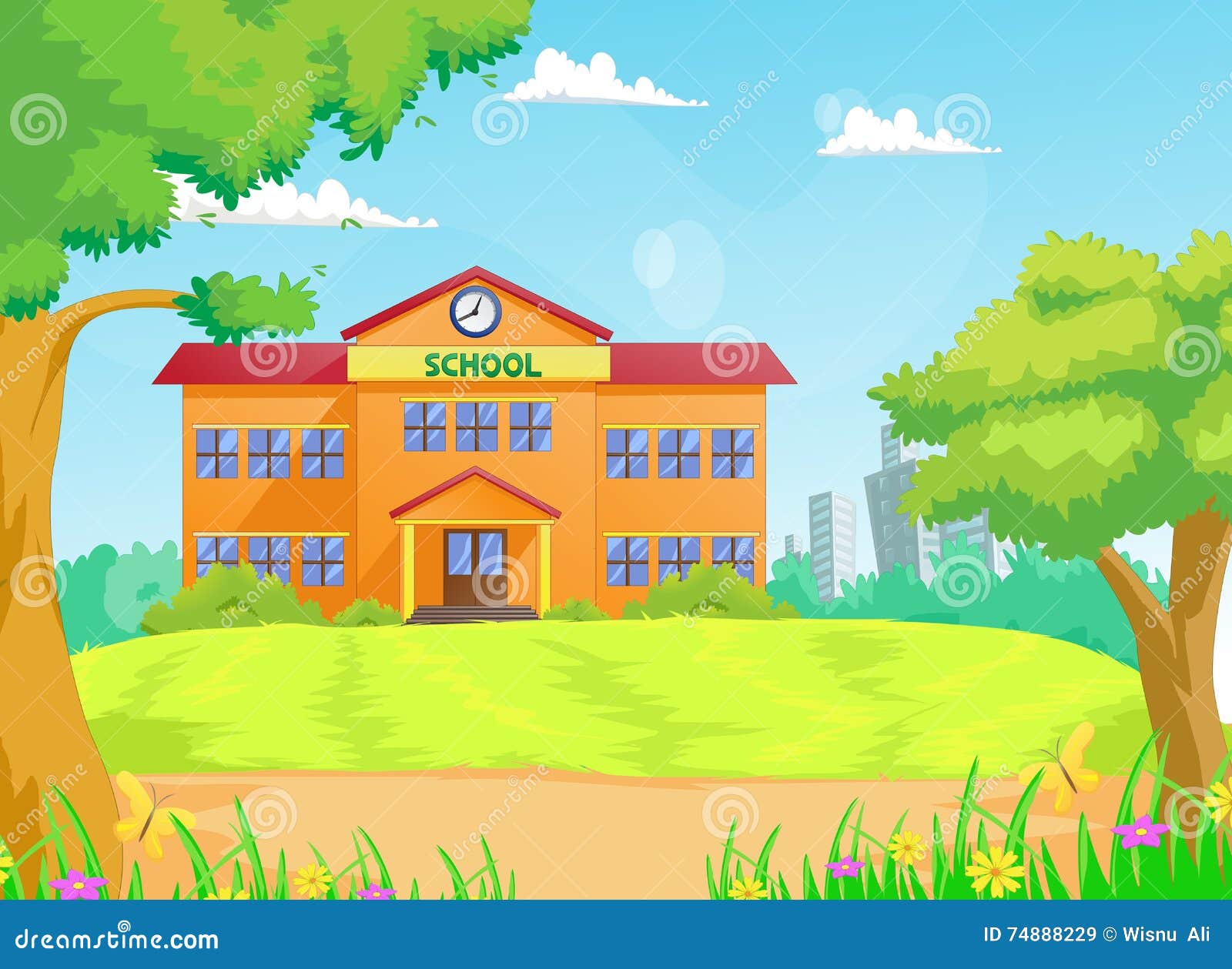 Illustration of School Building Stock Vector - Illustration of front ...