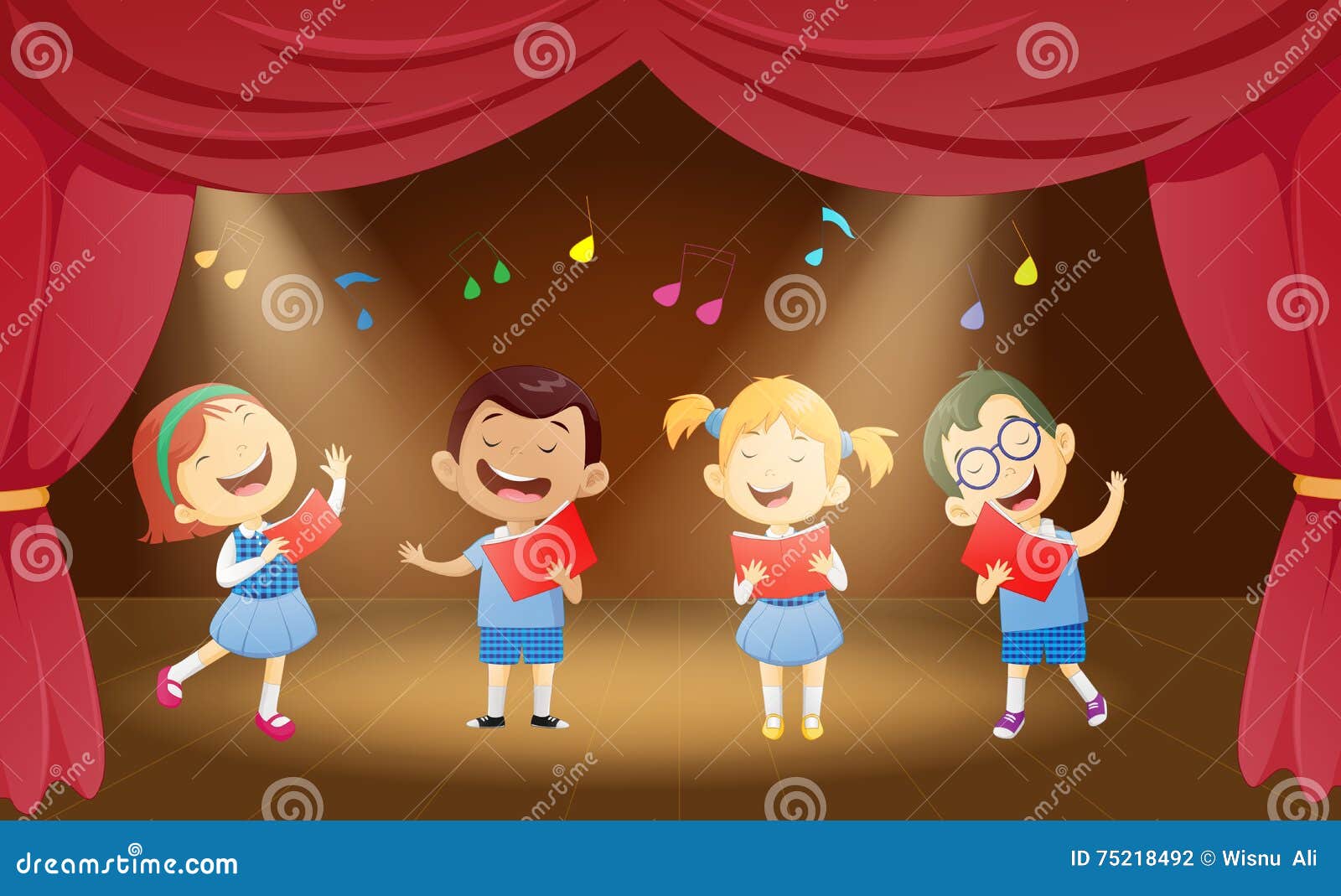 Illustration of School Children Singing on the Stage Stock Vector ...