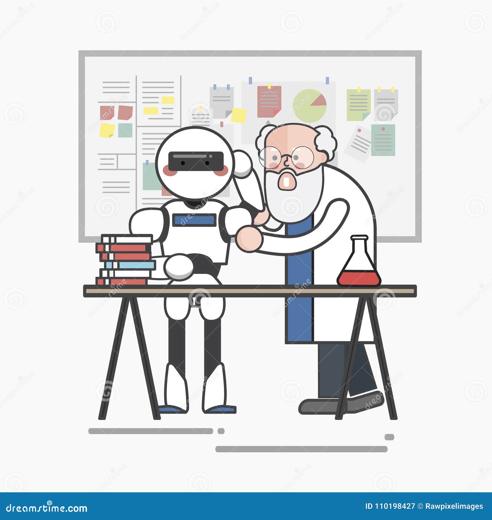Illustration Of Scientist Experimenting With The Robot Royalty-Free ...