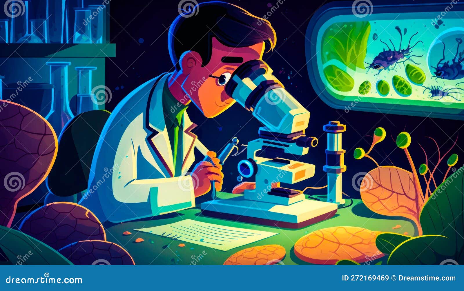 An Illustration of Scientist Looking through Microscope. Generative AI ... An Illustration of Scientist Looking through Microscope. Generative AI ...