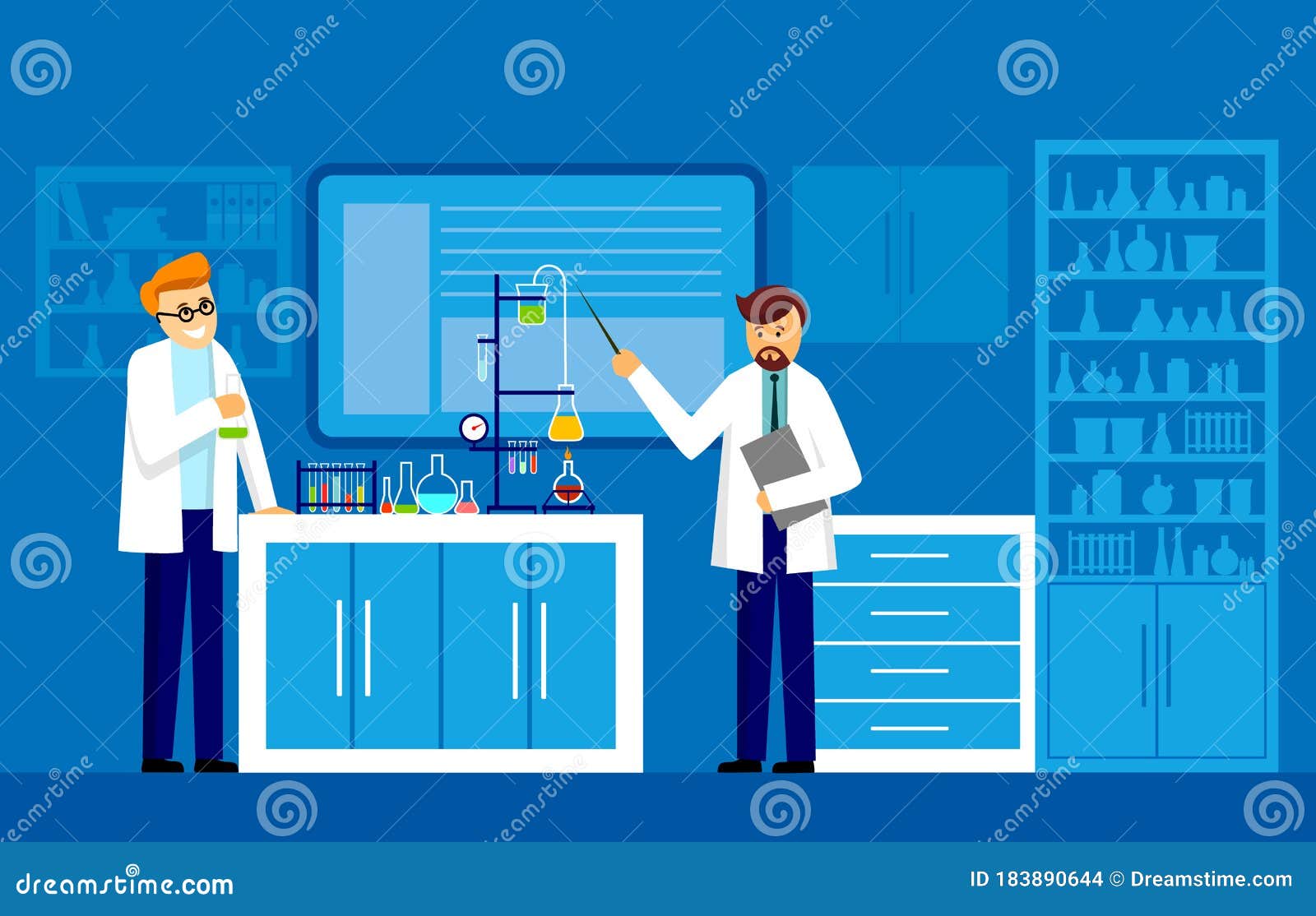 Illustration of Scientists Two Men Working at Science Lab Stock Vector ...
