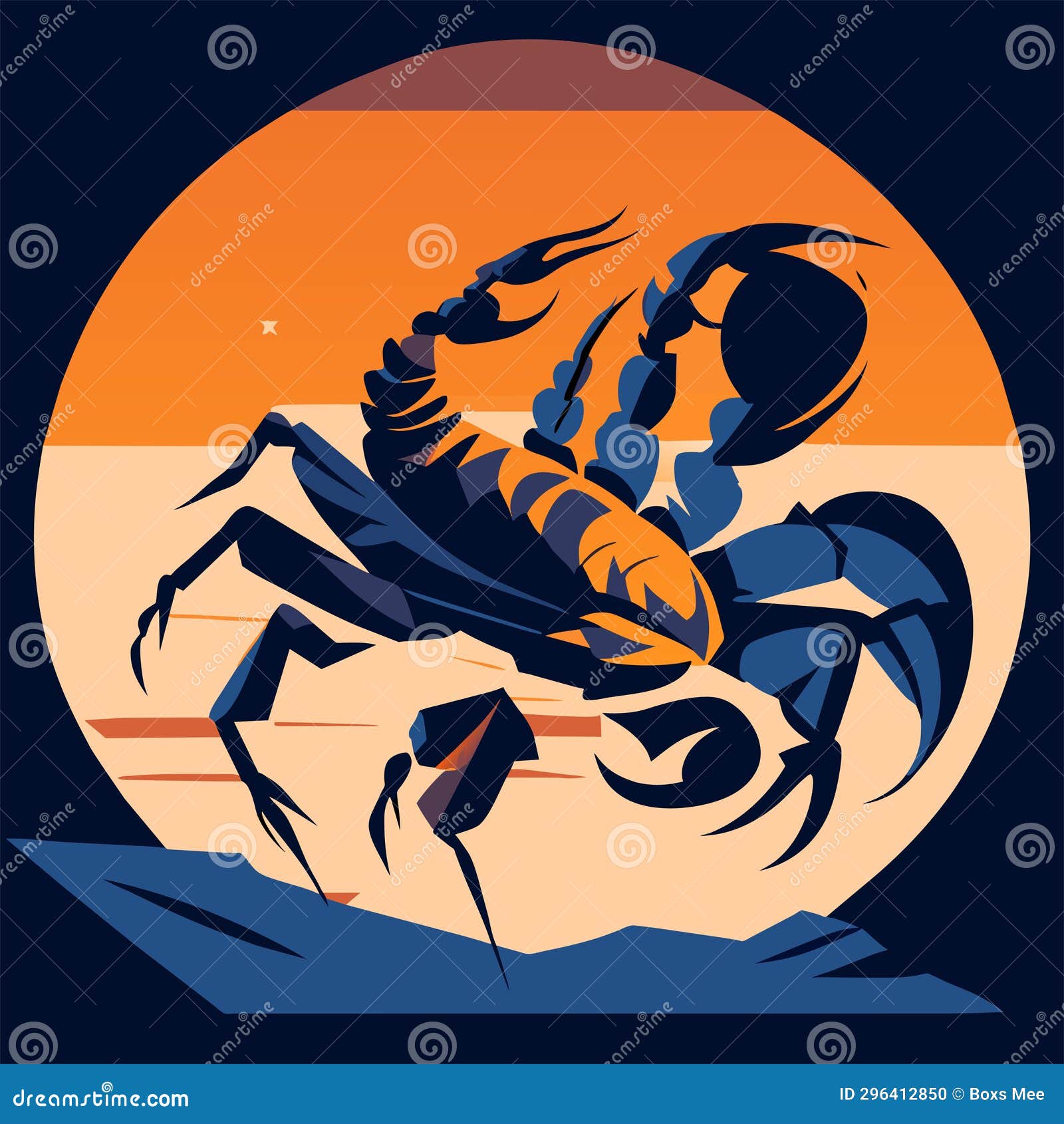 Illustration of a Scorpion on a Background of the Setting Sun ...