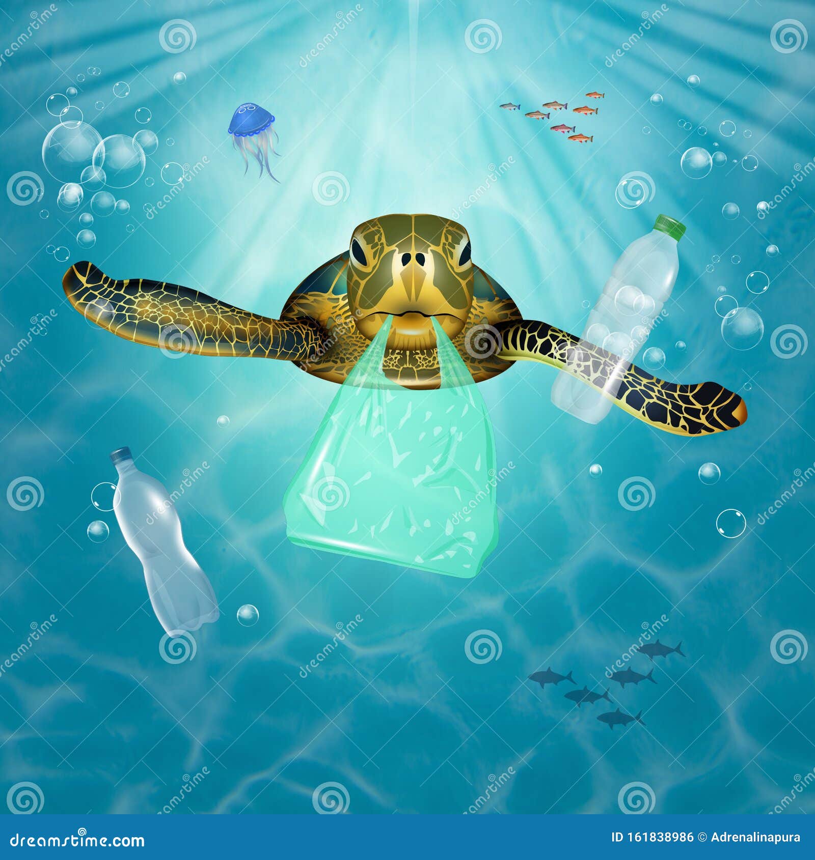 Illustration of Sea Turtle Swimming in Plastic Stock Illustration ...