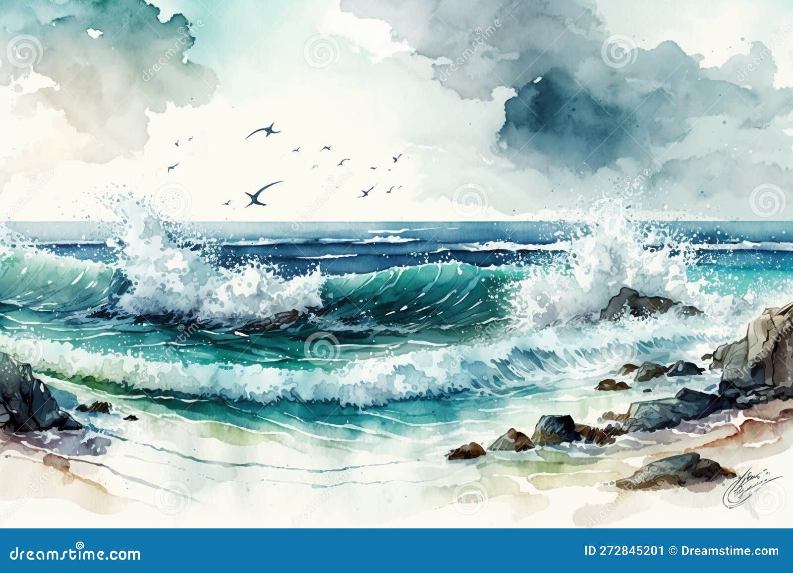 Illustration of a Sea in Watercolor Stock Illustration - Illustration ...
