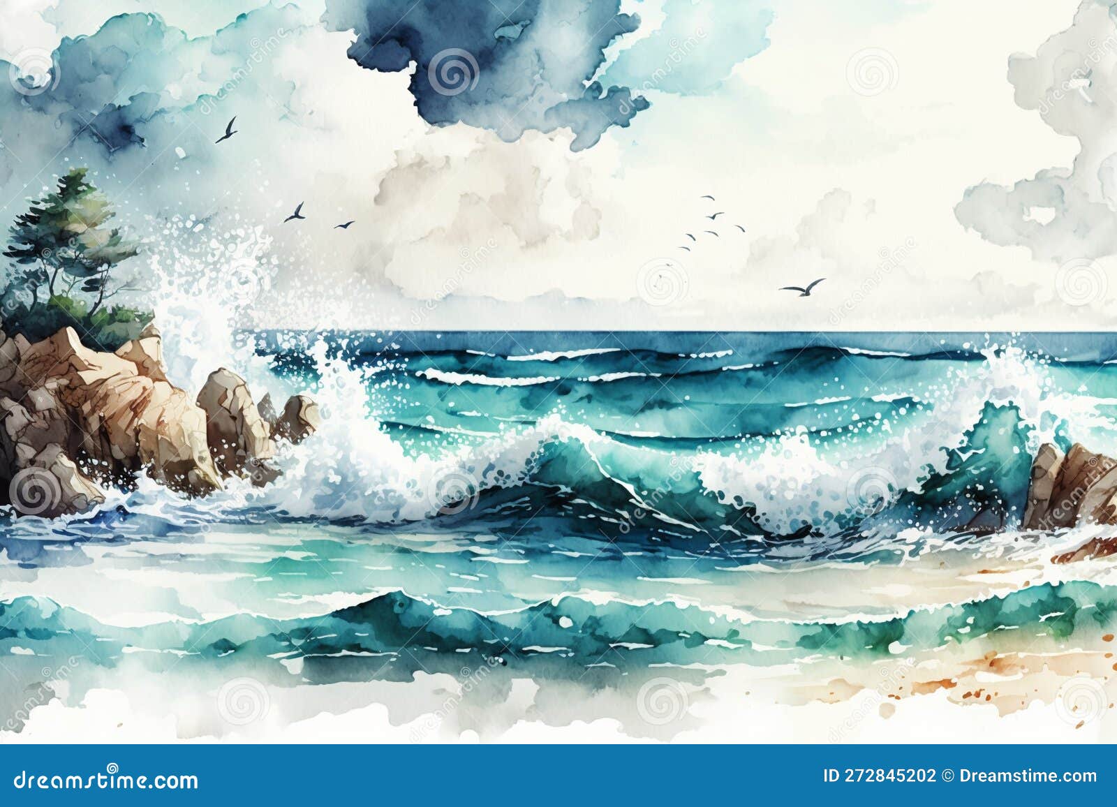 Illustration of a Sea in Watercolor Stock Illustration - Illustration ...