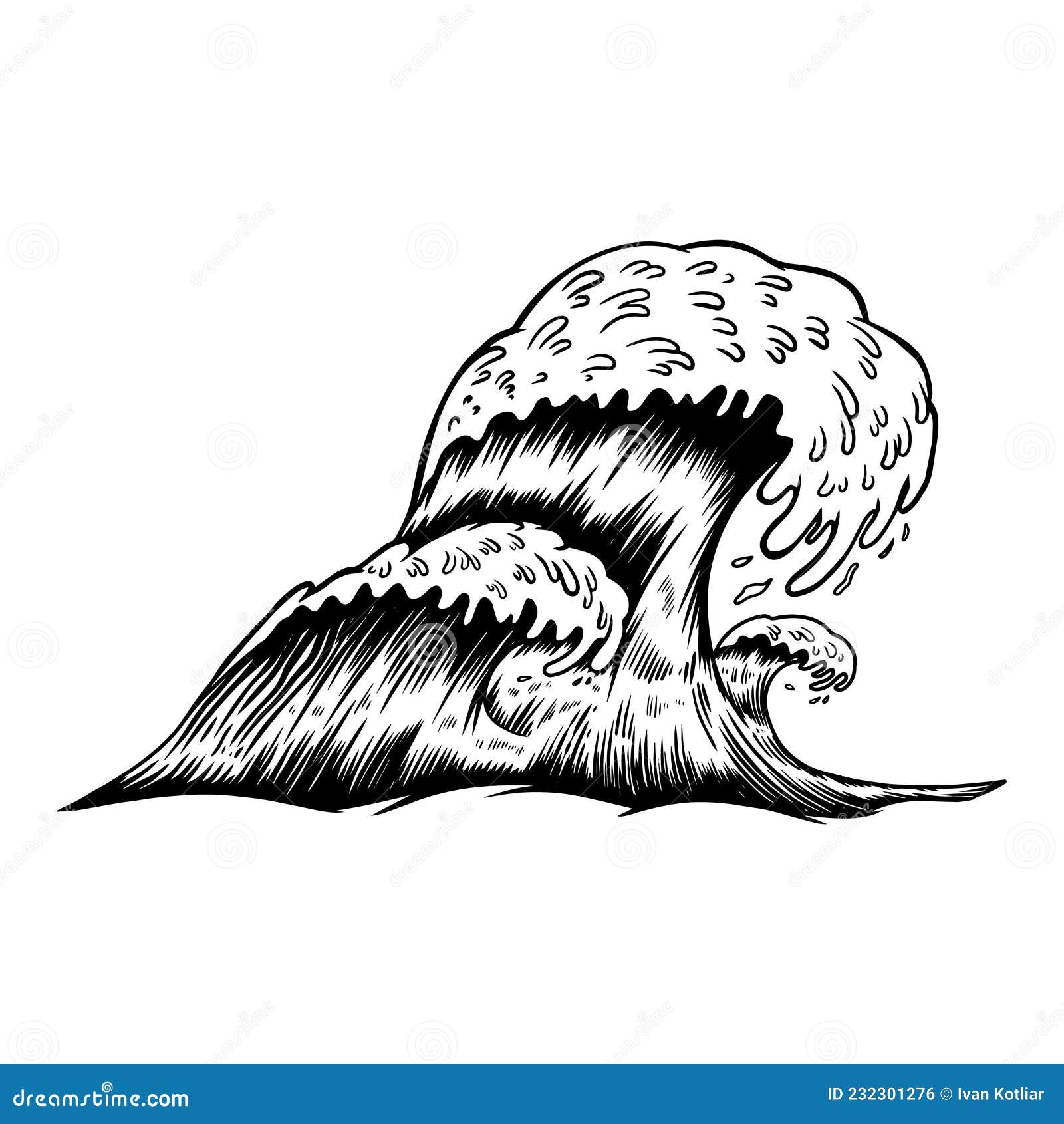 Illustration of Sea Waves in Engraving Style. Design Element for Poster ...