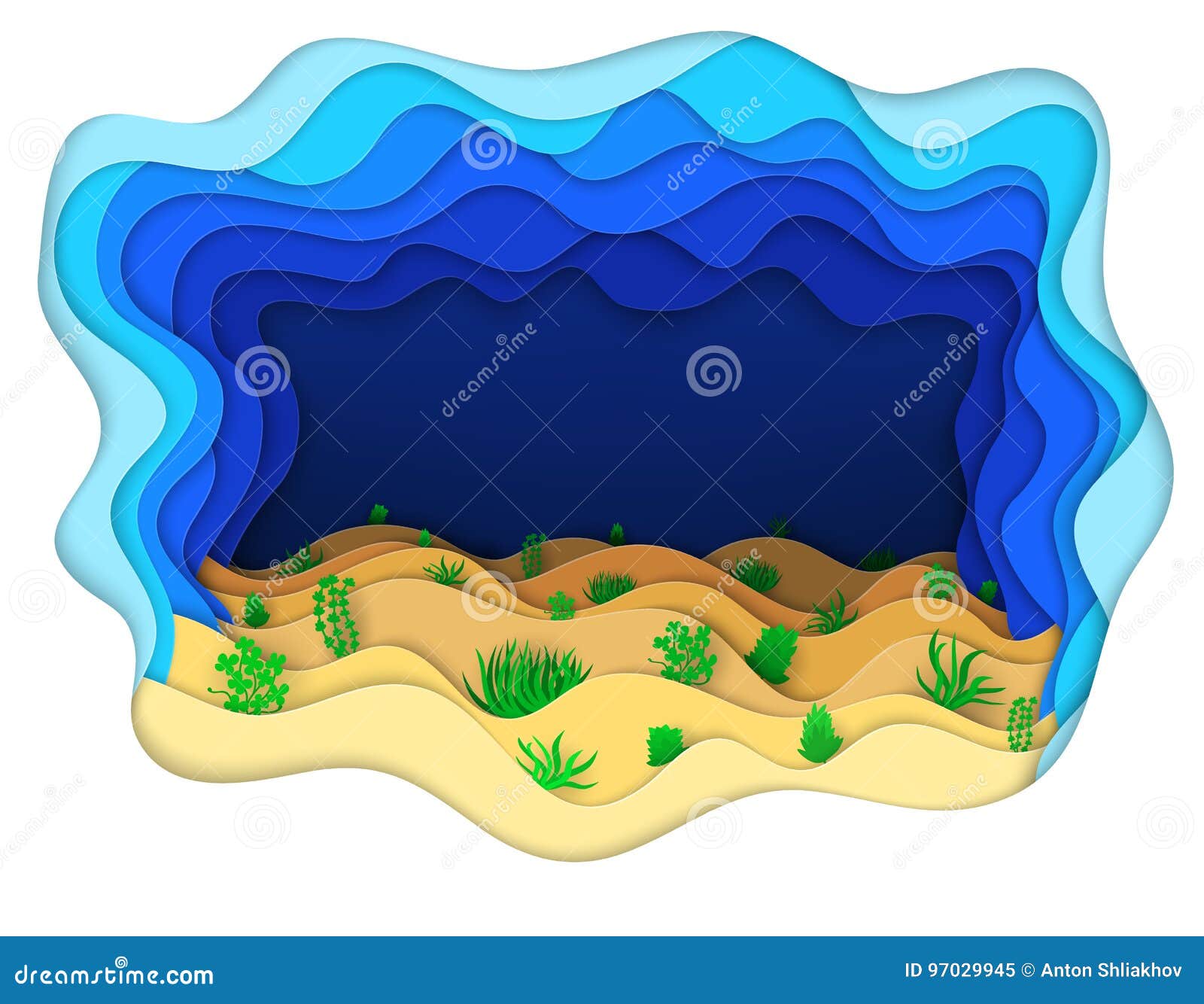 Illustration of a Seabed with Green Algae Stock Vector - Illustration ...