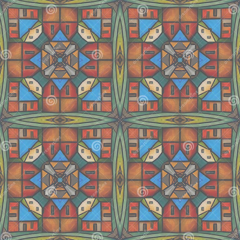 Seamless Illustrated Pattern Made of Abstract Elements in Beige, Blue ...