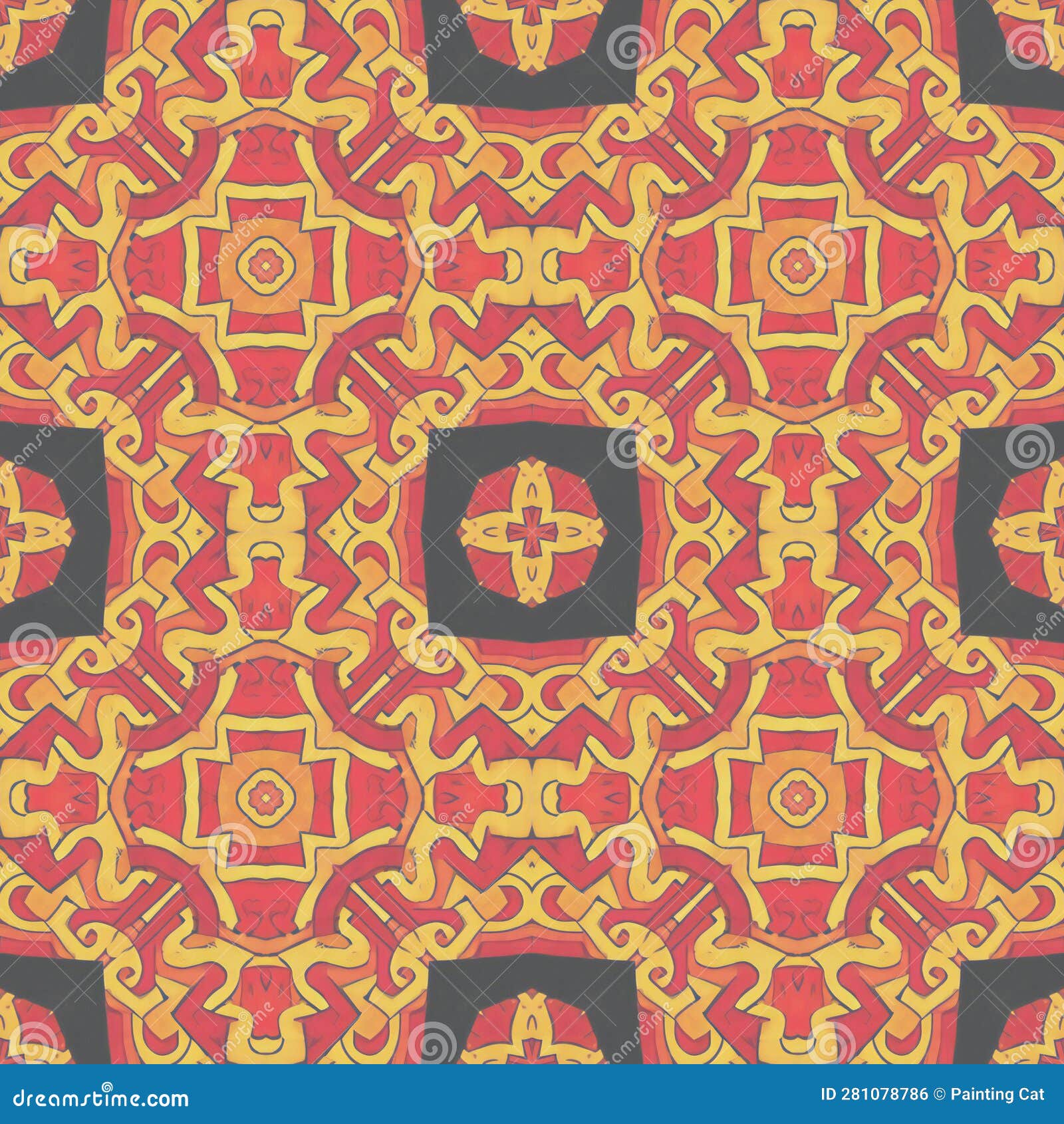Seamless Illustrated Pattern Made of Abstract Elements in Red, Yellow ...