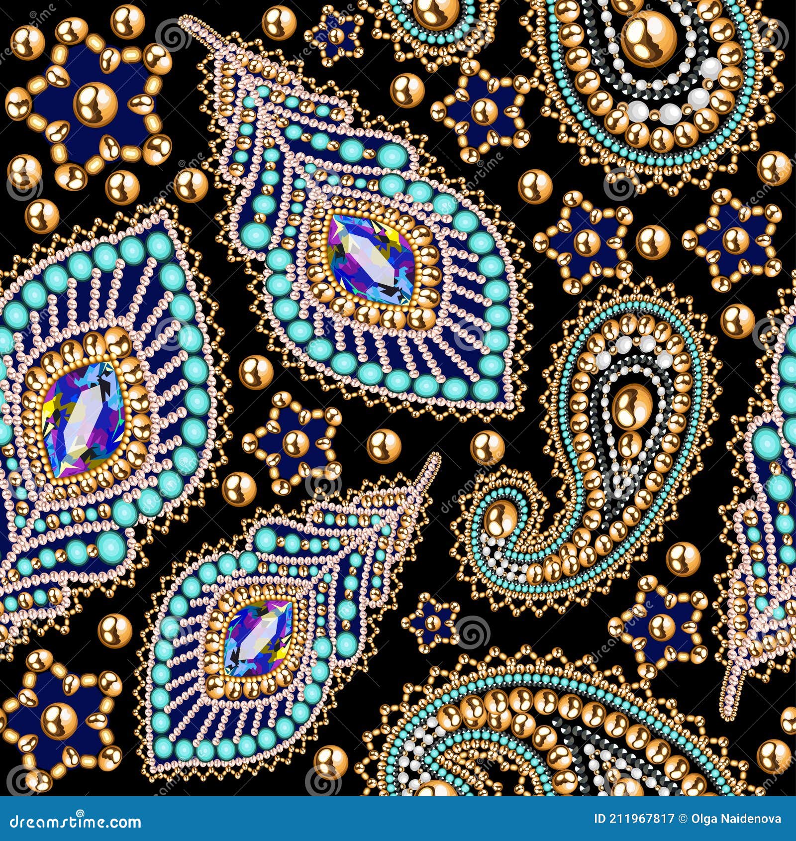Seamless Pattern with Beaded Peacock Feathers Stock Vector ...
