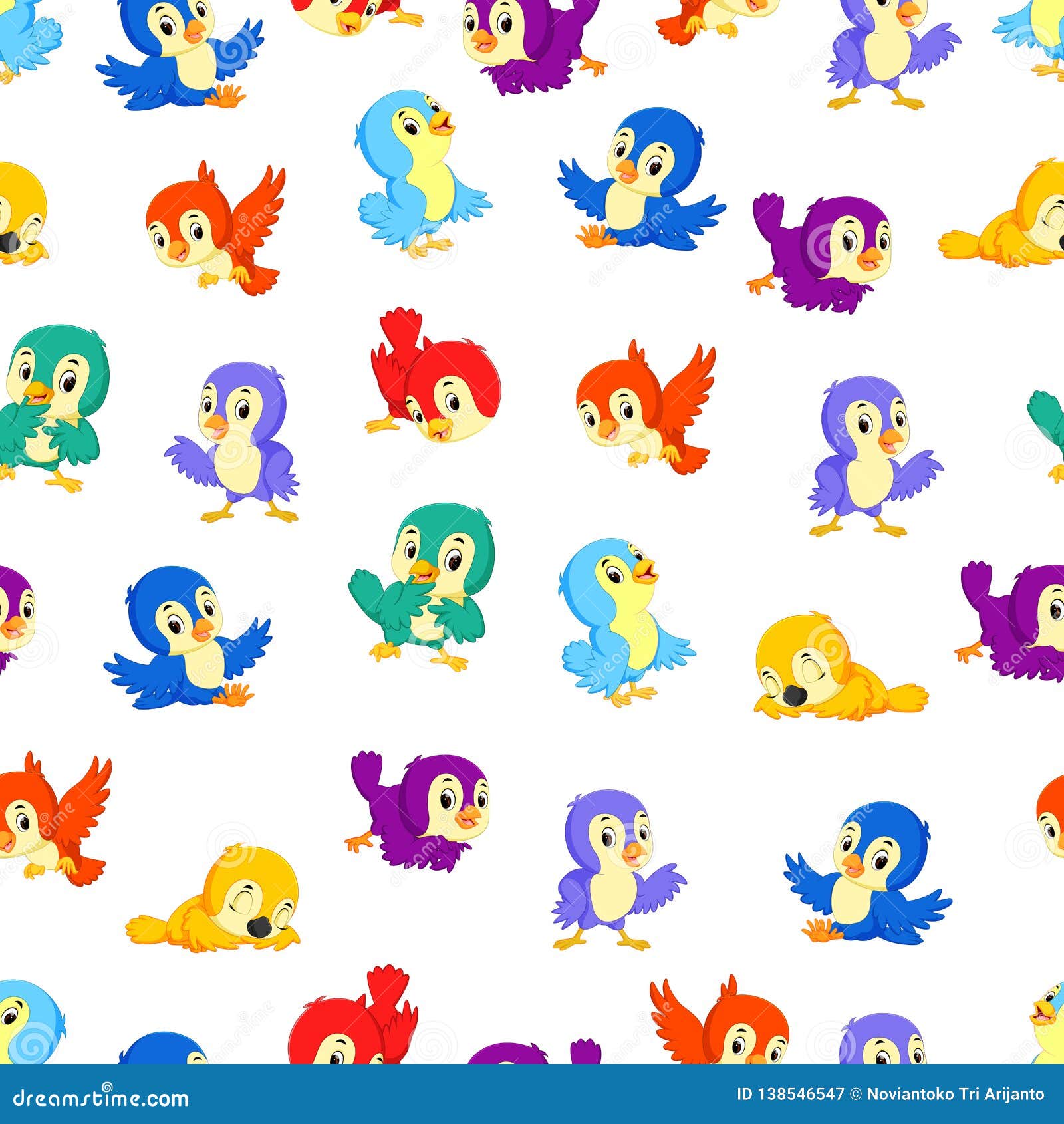 Seamless Pattern with Birds Different Color and Activities Stock Vector ...