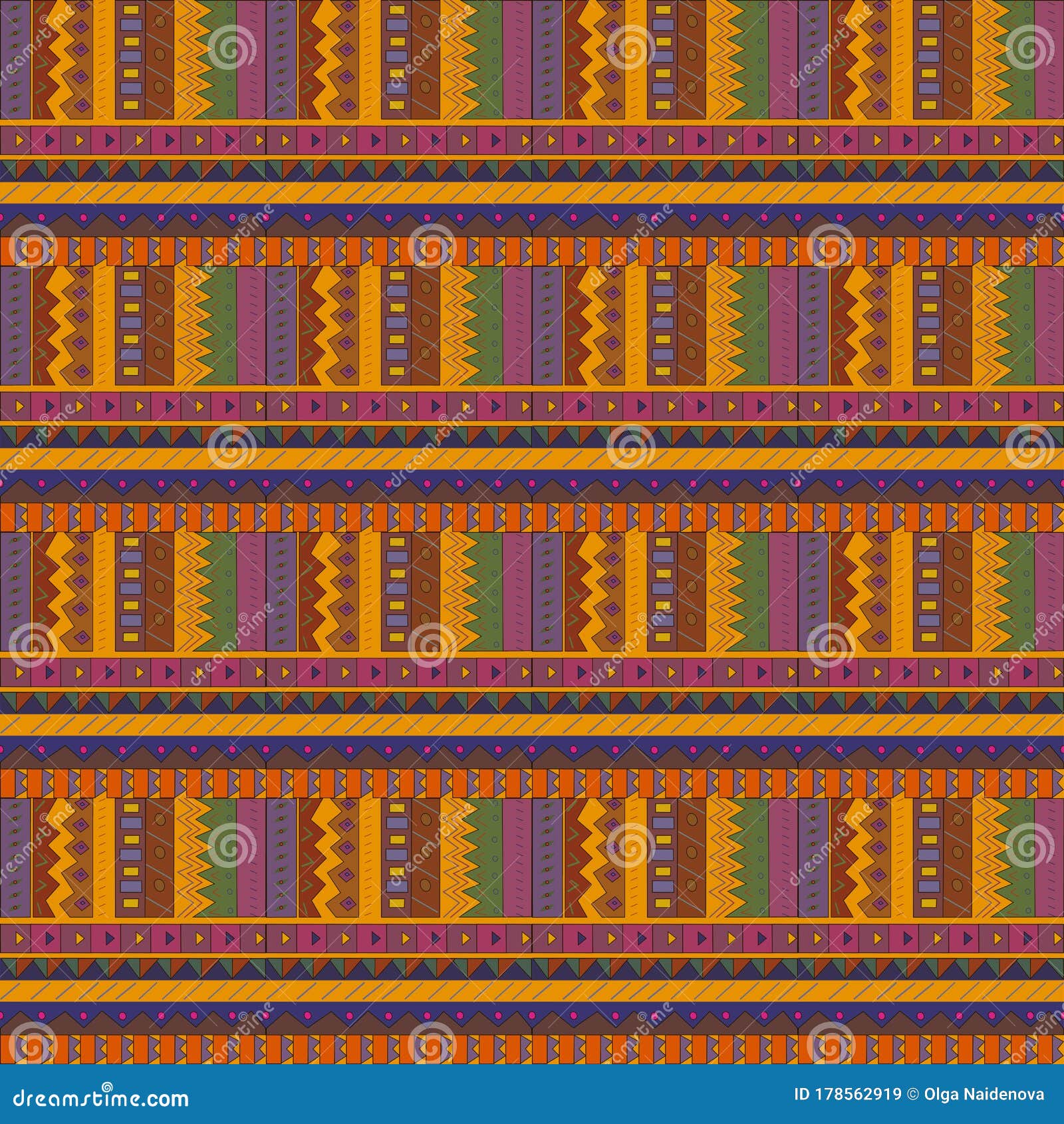 Seamless Pattern With Bright Linear Ethnic Design Elements Cartoon ...