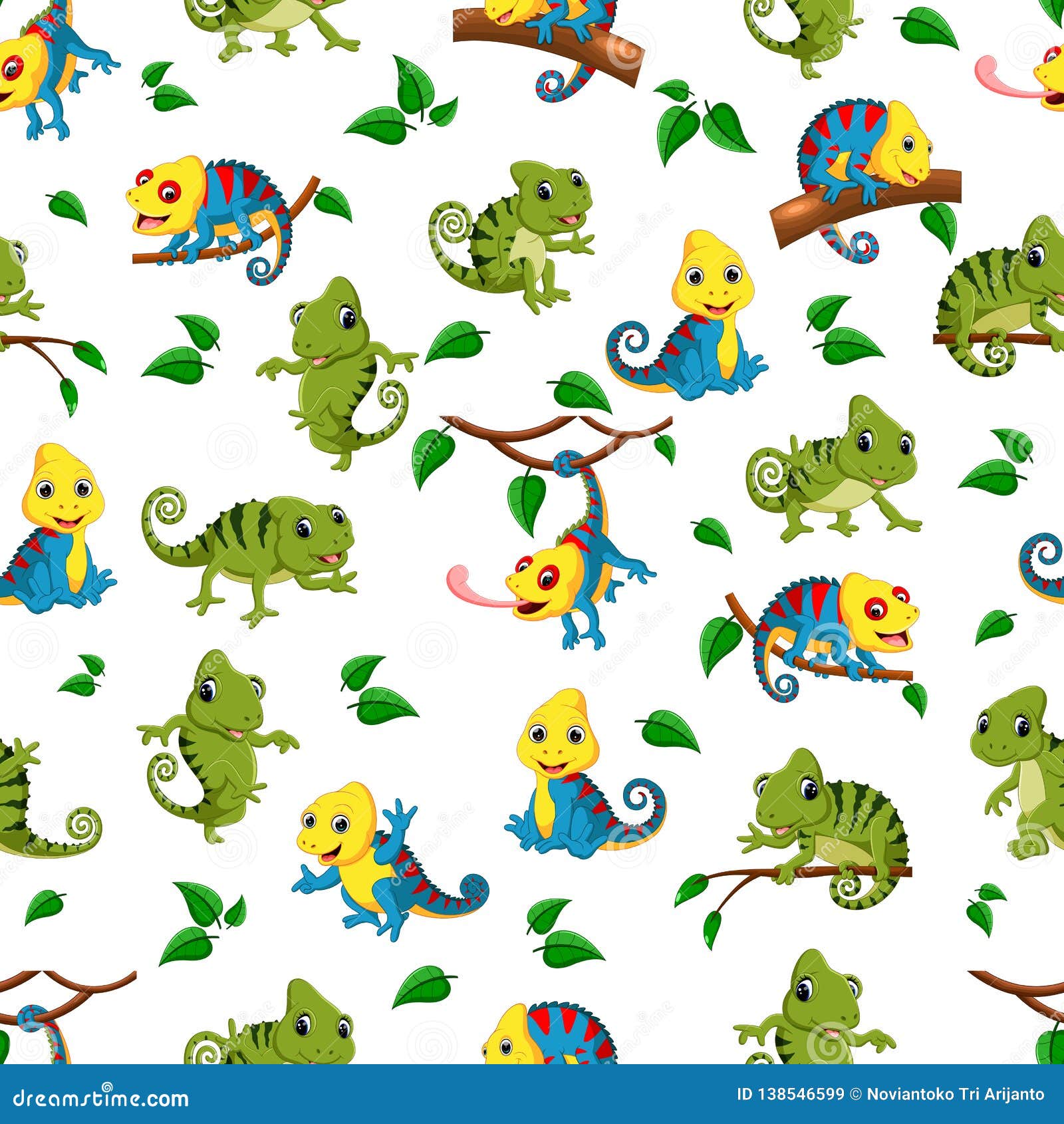 Seamless Pattern with Collection of the Chameleon Stock Vector ...