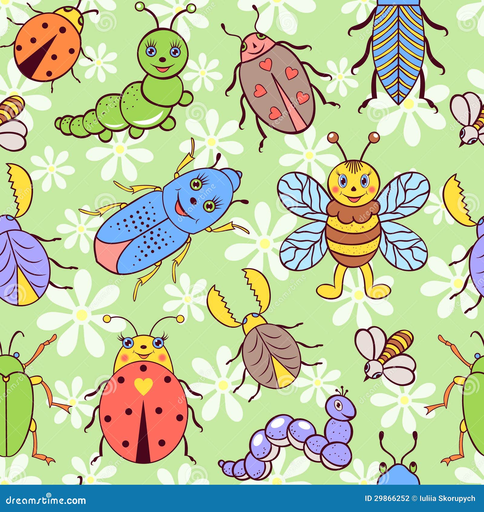 Seamless Pattern with Cute Colorful Insects Stock Vector - Illustration ...
