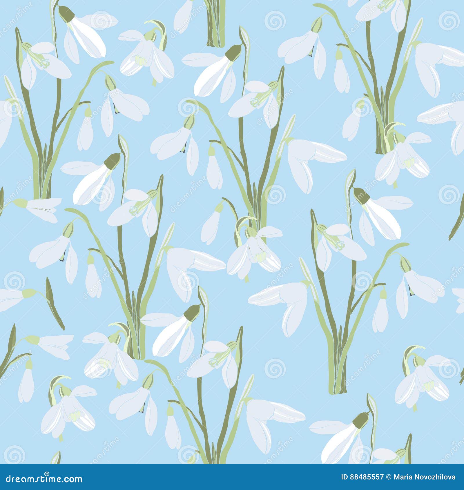 Illustration of Seamless Pattern First Snowdrops Galanthus Flowers ...