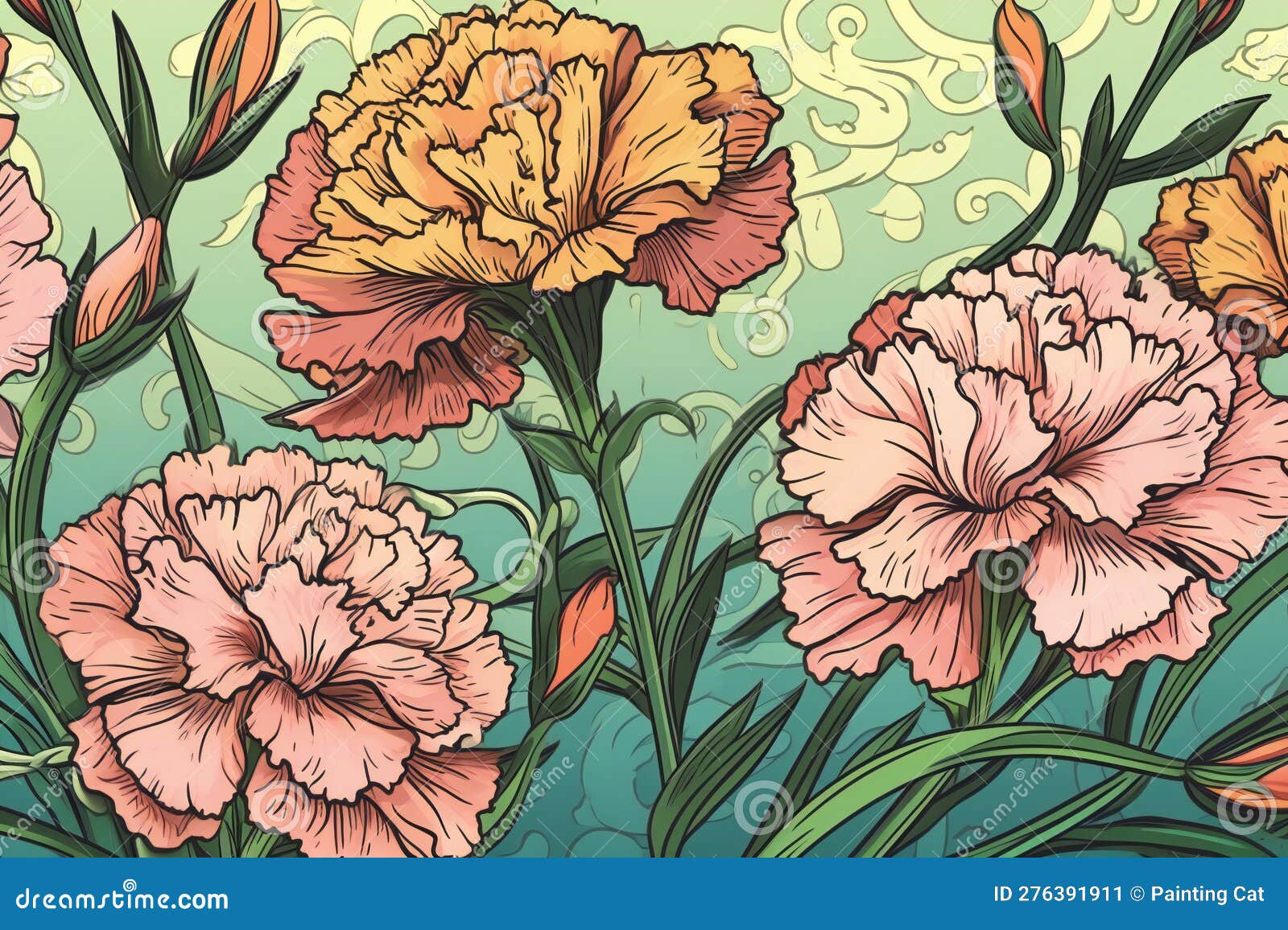 Seamless Pattern with Flowers of Carnation Stock Illustration ...