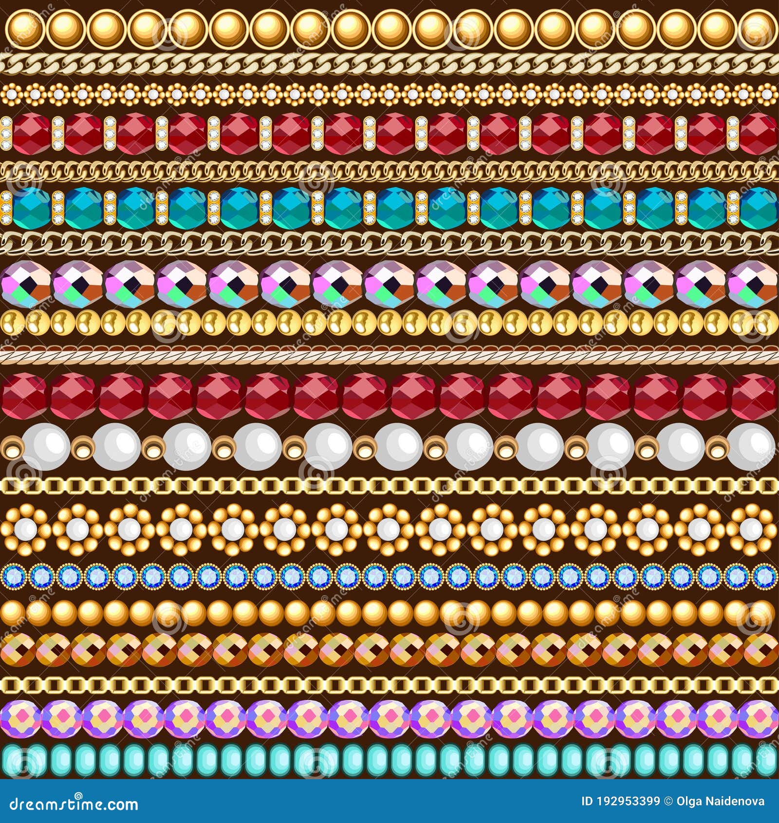 Seamless Pattern Gold Jewelry Chains and Beads Borders Stock Vector ...