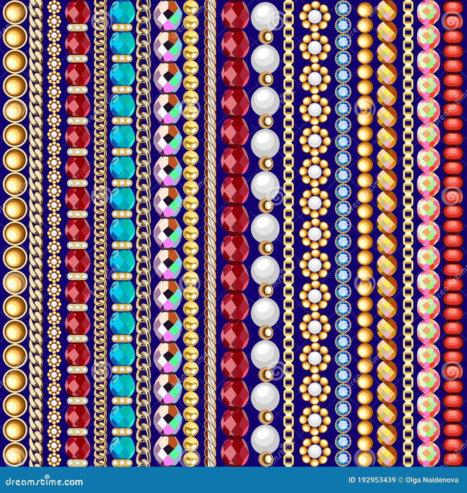 Seamless Pattern Gold Jewelry Chains and Beads Borders Stock Vector ...