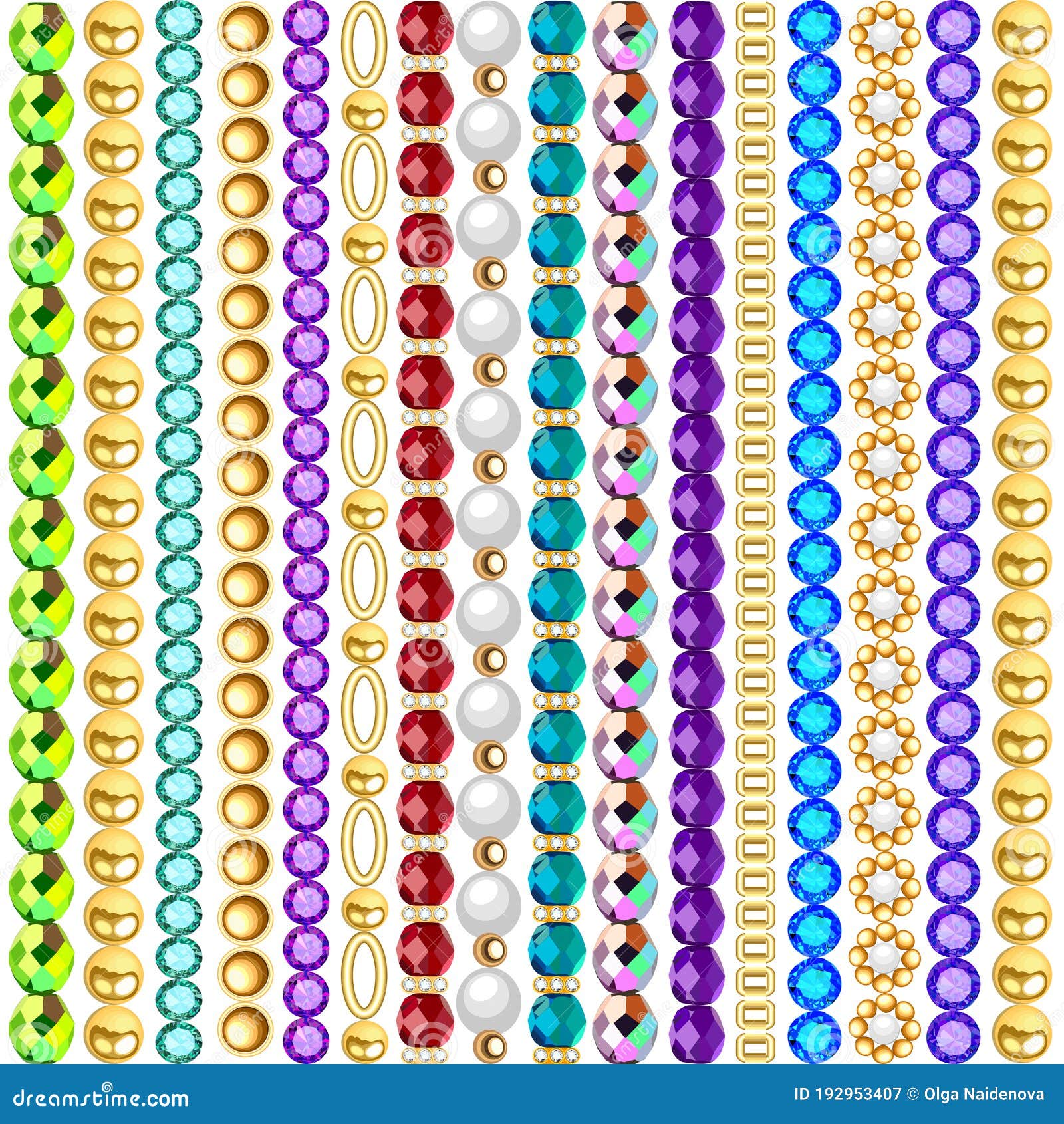 Seamless Pattern Gold Jewelry Chains and Beads Borders Isolated on ...