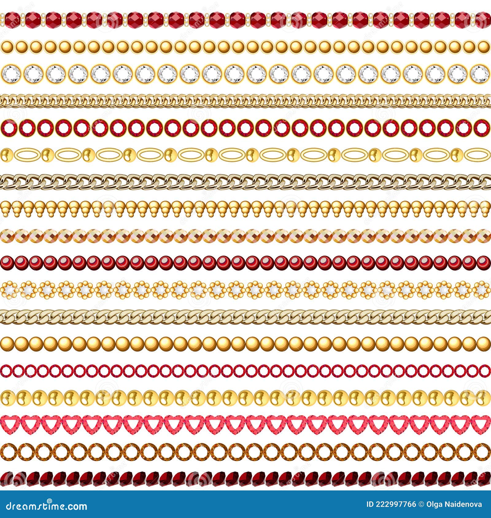 Seamless Pattern Gold Jewelry Chains and Beads Borders Isolated on ...