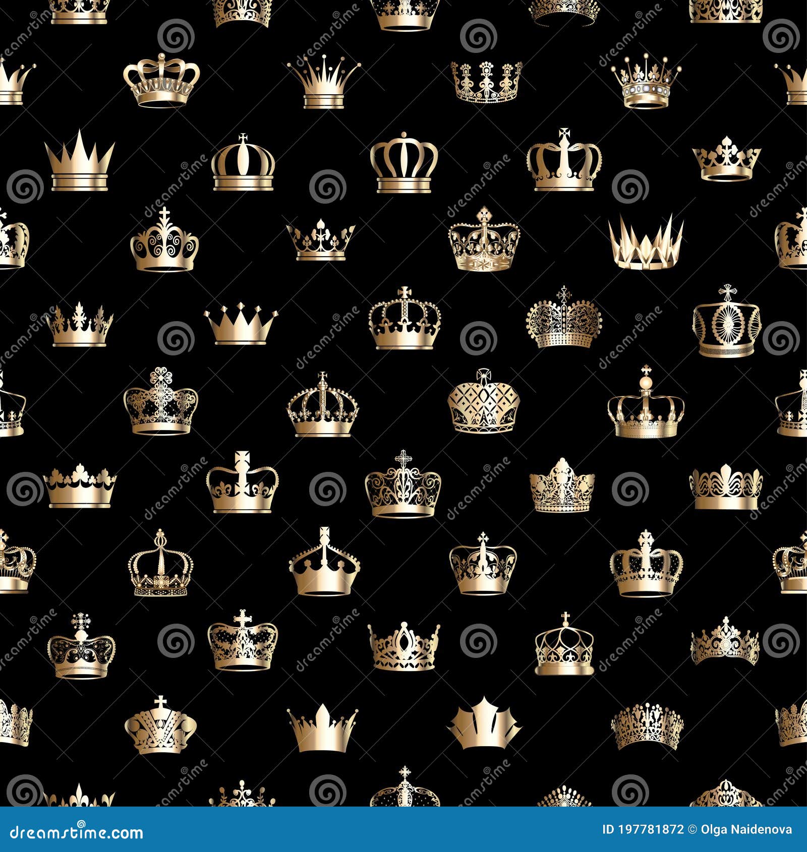 Seamless Pattern with Golden Crowns Stock Vector - Illustration of ...