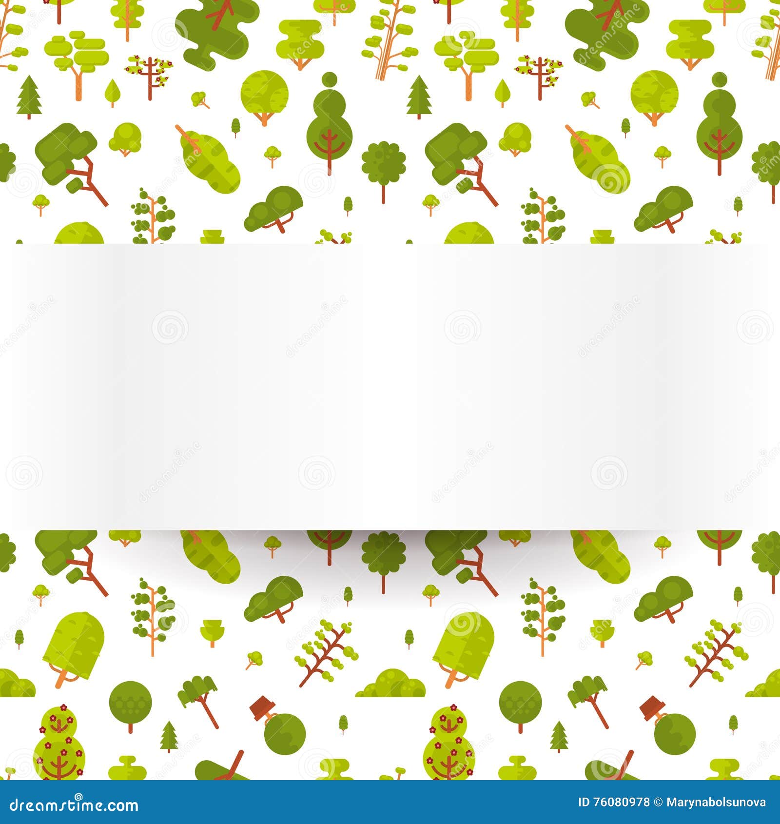Illustration Seamless Pattern with Green Trees and Bushes on a White ...
