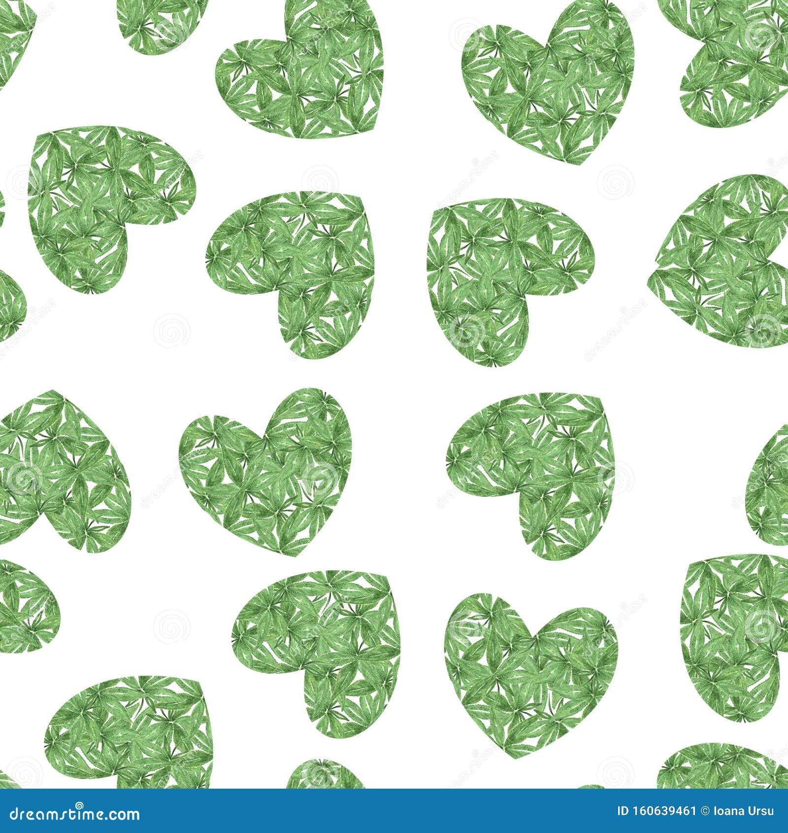 Seamless Pattern with Heart Shape from Cannabis Leaves Stock ...