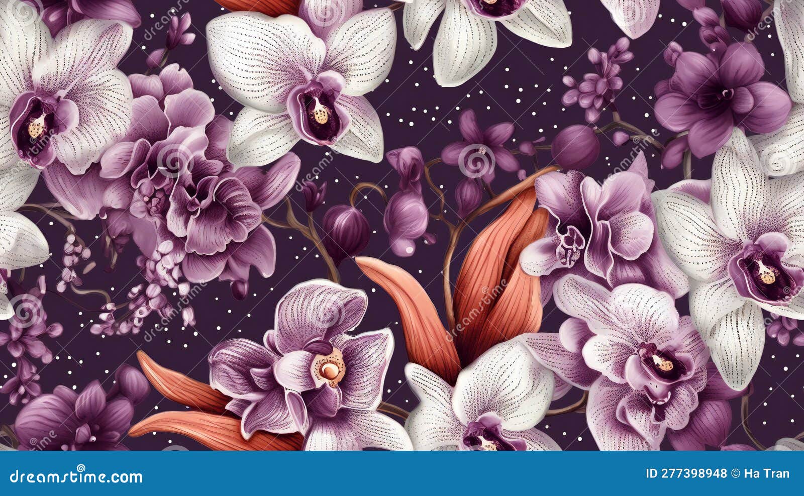 Seamless Pattern With Orchids Hand Drawn Illustration Stock